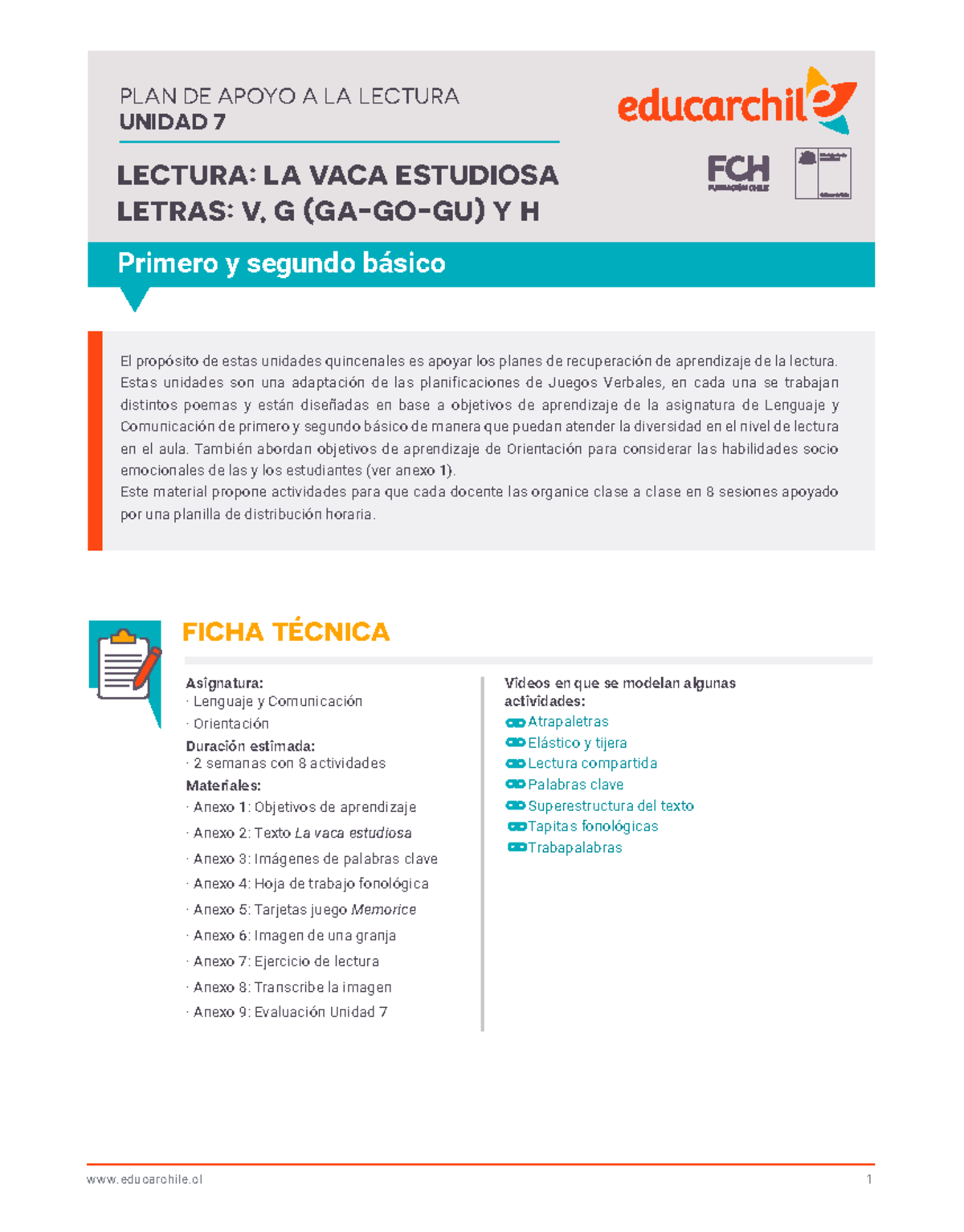 Guía 7: Actividades de Lectura y Fonología - La Vaca Estudiosa - Studocu