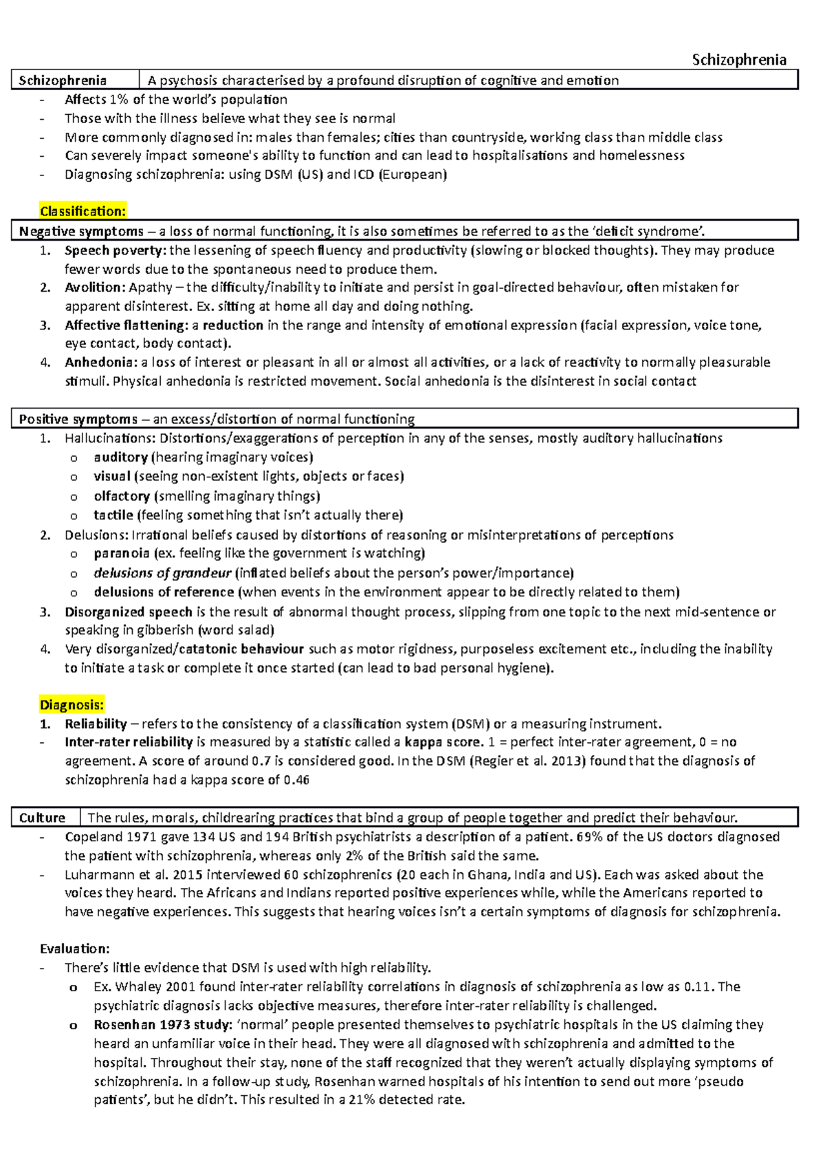 Schizophrenia: Comprehensive A-Level Psychology Study Notes - Studocu