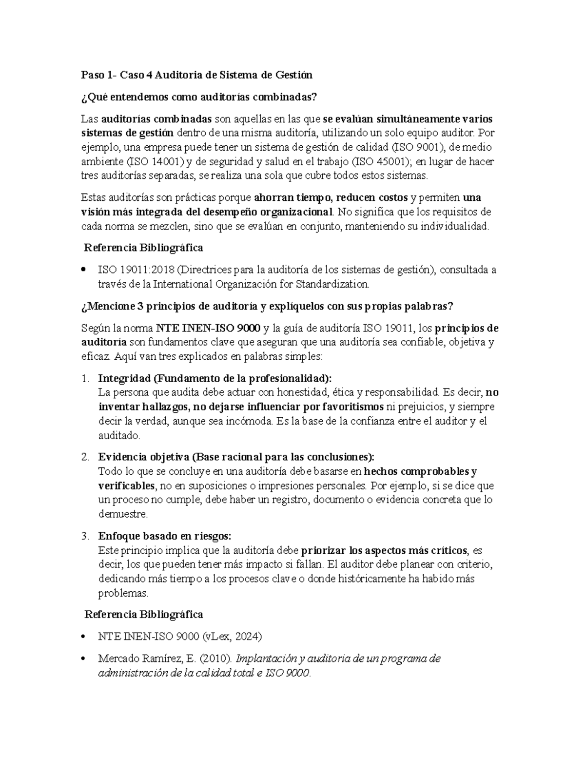 Paso 1: Caso 4 - Auditoría Combinada de Sistemas de Gestión - Studocu