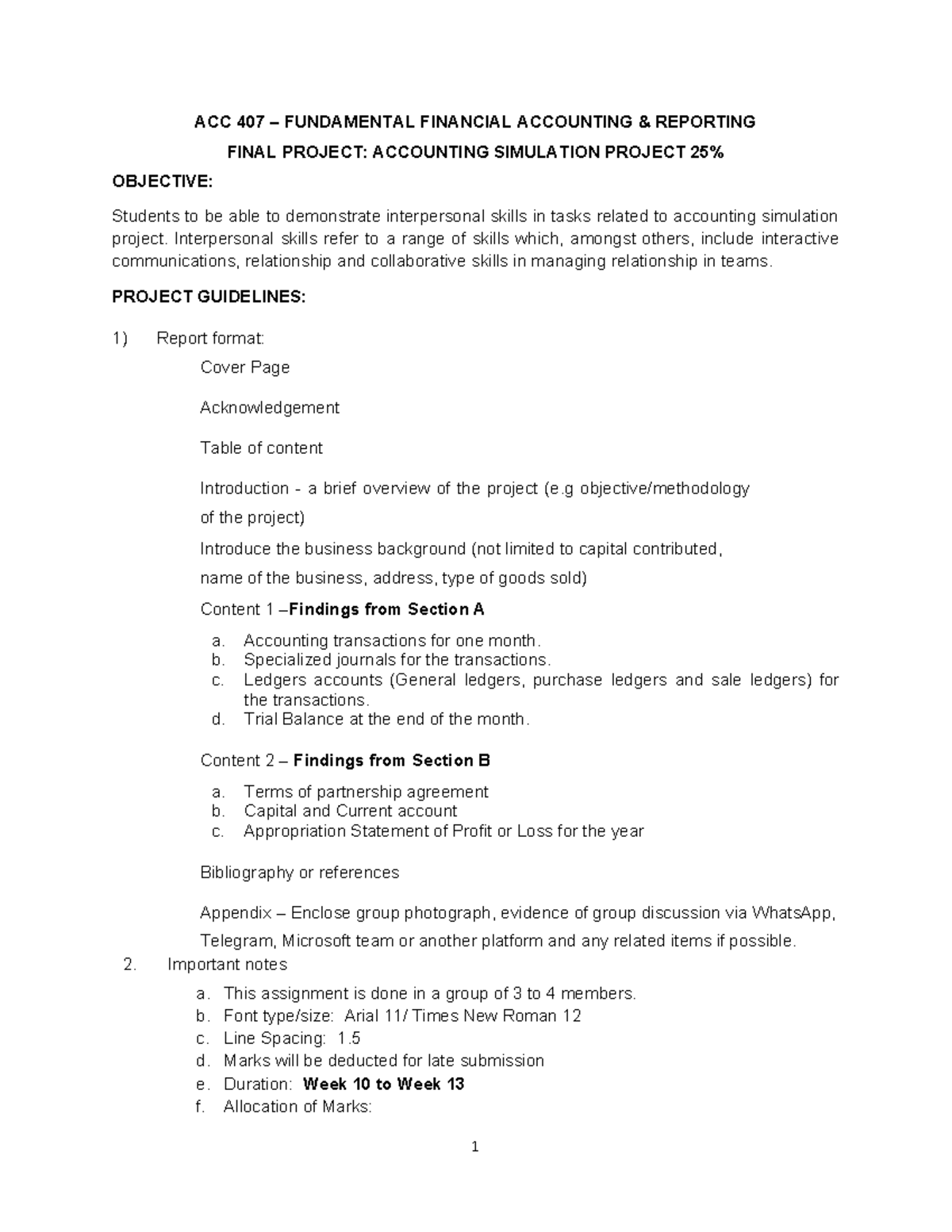 ACC407 OCT 24 Final Project: Accounting Simulation Guidelines - Studocu