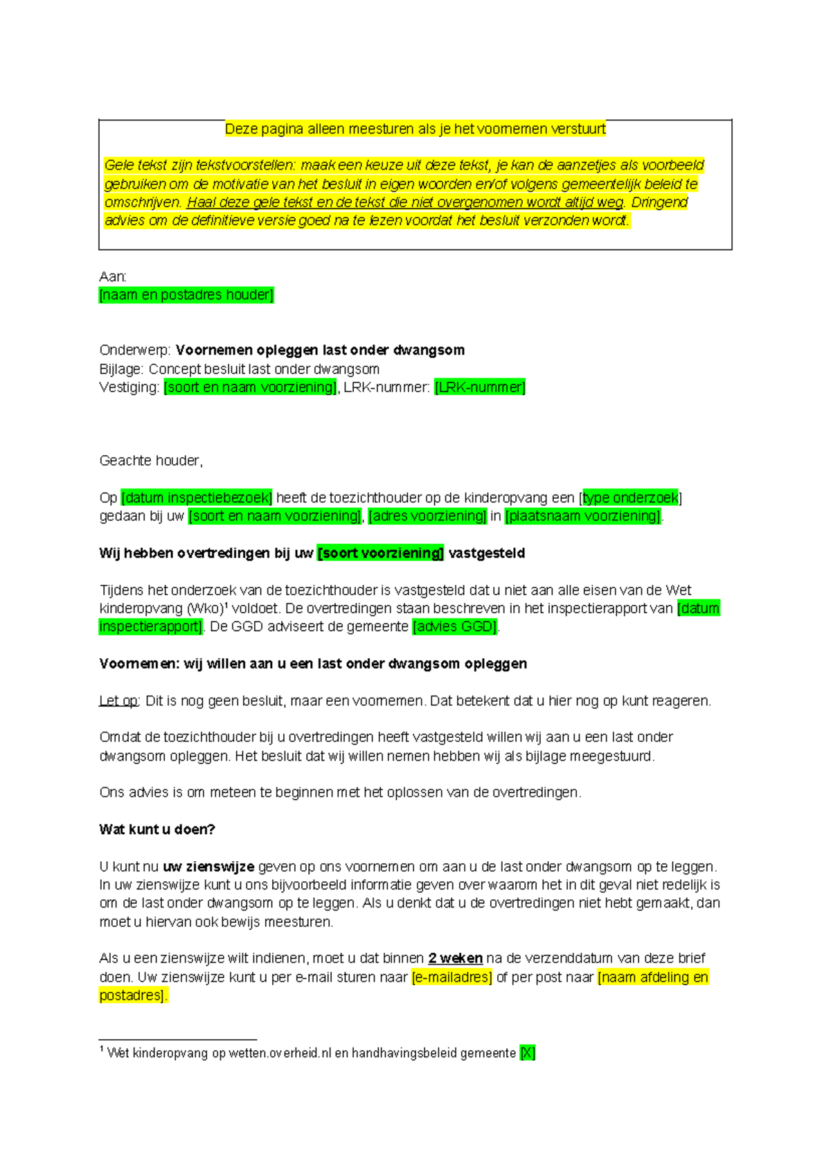 Voorbeeldbrief Last onder Dwangsom - Voornemen en Adviezen - Studeersnel