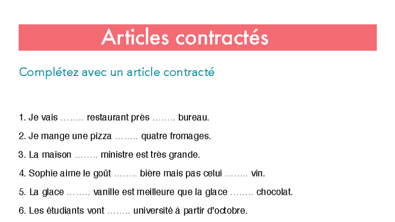 Articles contractés : Exercice et Corrigé - Studocu