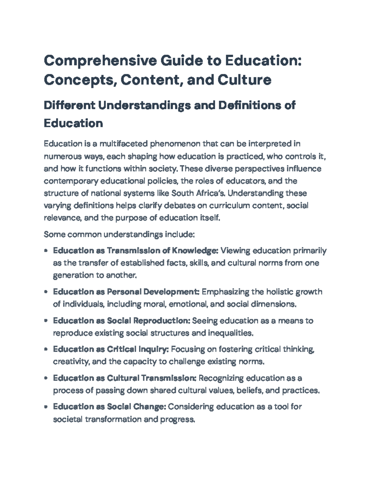 Comprehensive Overview of Education: Definitions, Content, and Culture ...