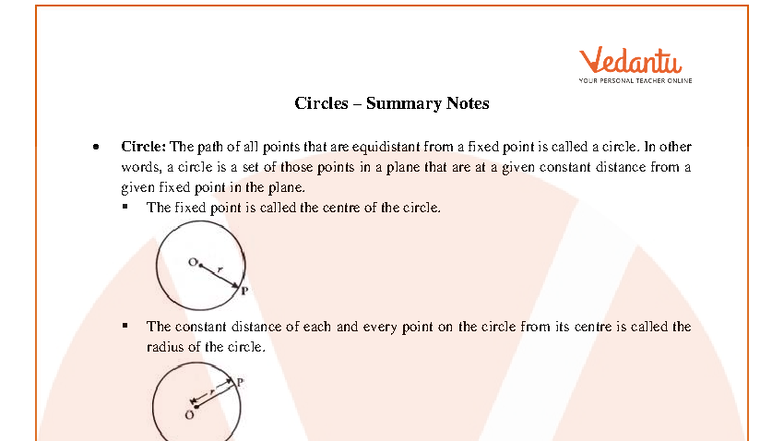 5b506504 e4b07c74100 cb69e - Circles – Summary Notes Circle: The path ...