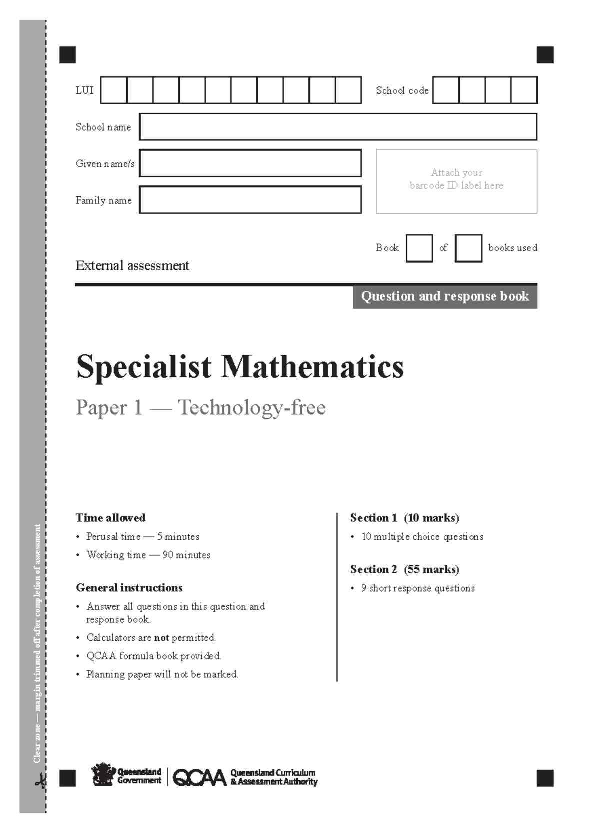 SNR Specialist Maths 20 EA Paper 1 Question Response - Studocu