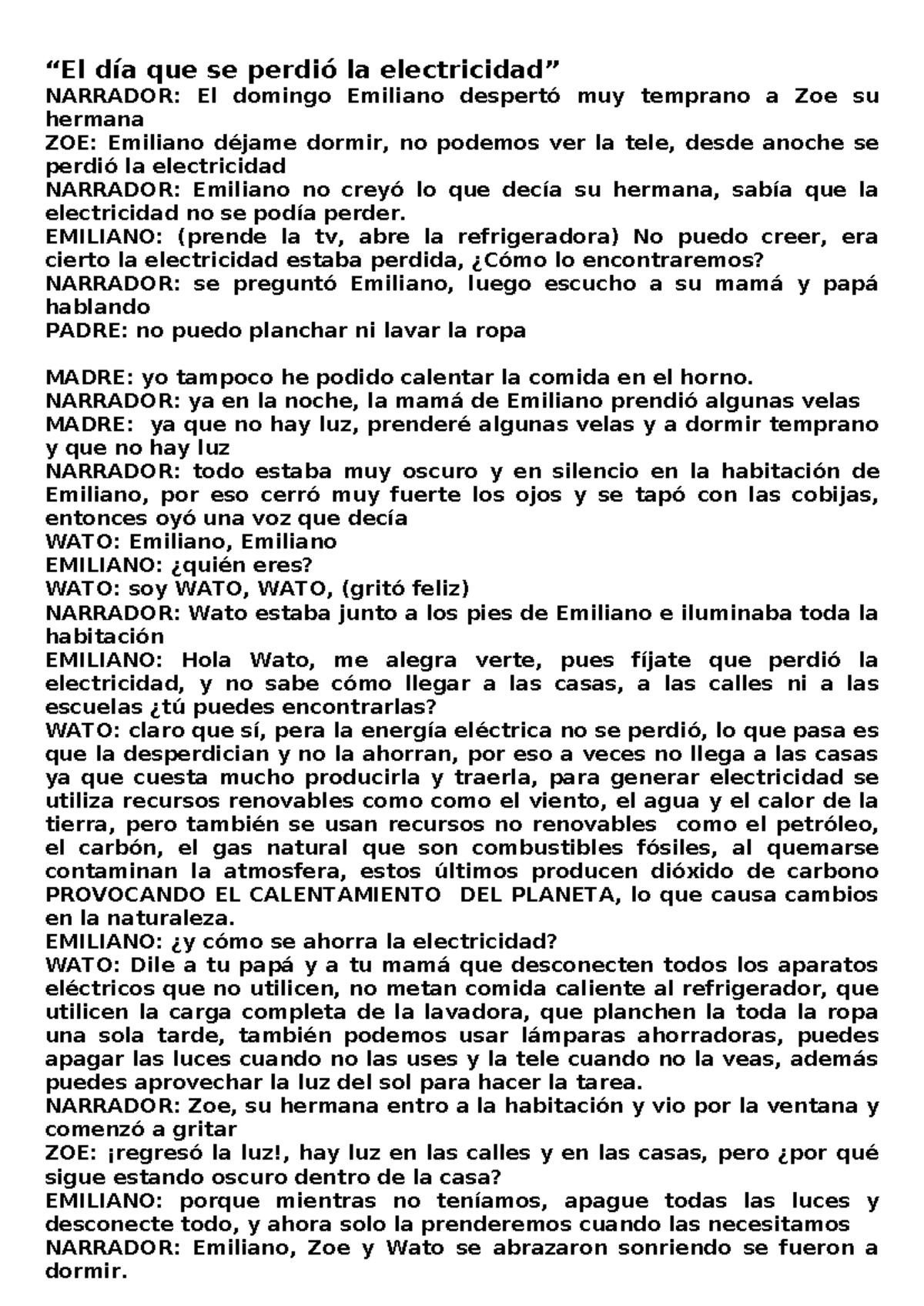 C Texto: El Día que se Perdió la Electricidad - Un Relato Infantil ...