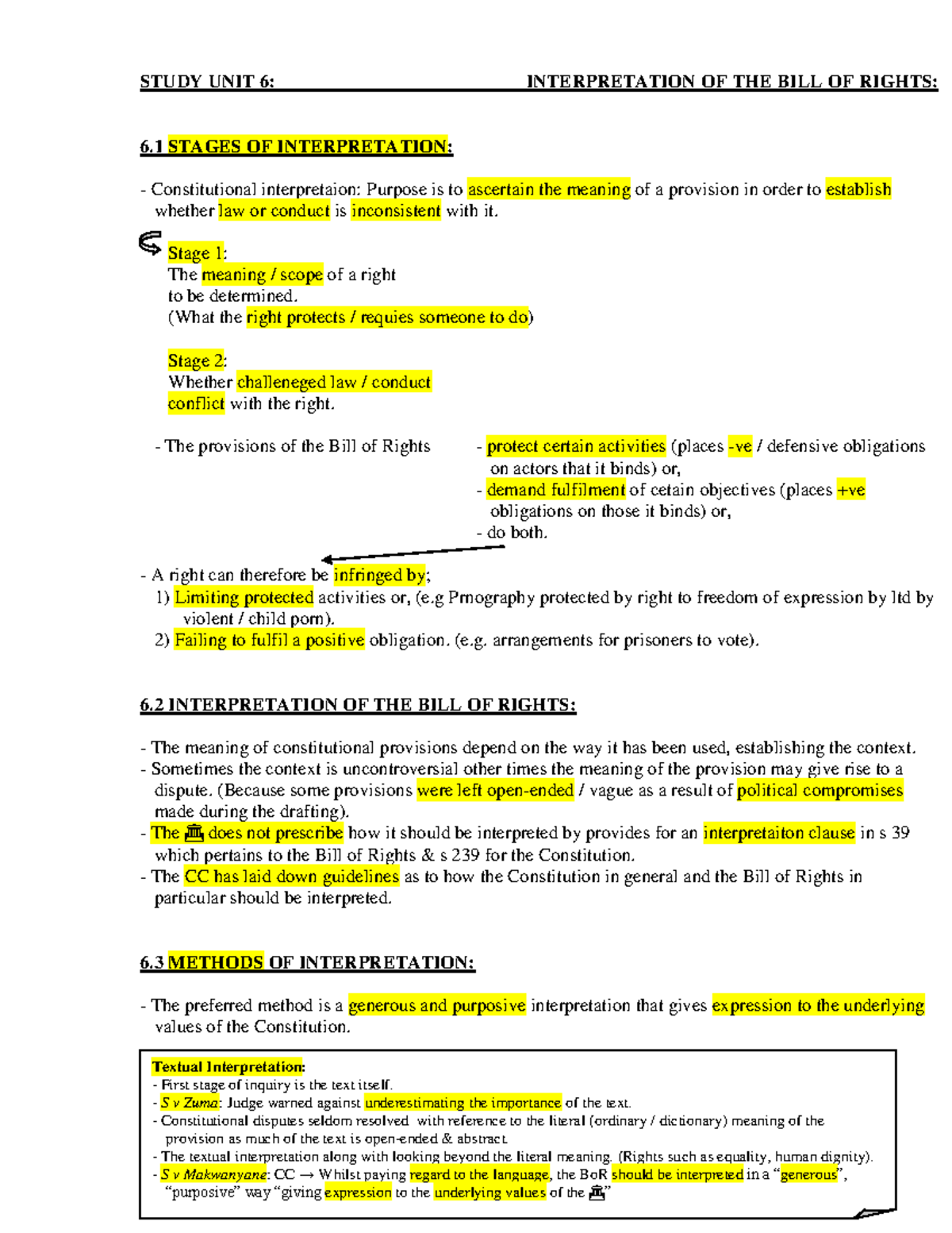 FUR2601 Interpretation of the Bill of Rights - Study Unit 6 Insights ...