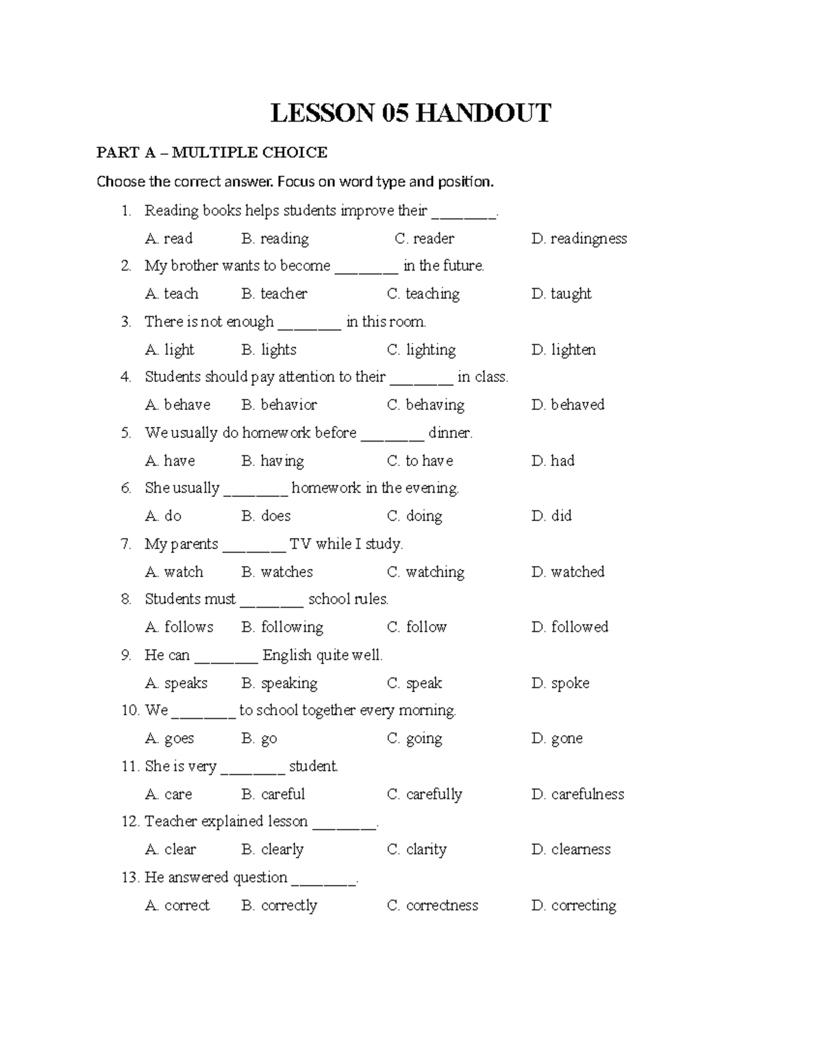 LESSON 05 HANDOUT PART A: MULTIPLE CHOICE QUESTIONS - Studocu