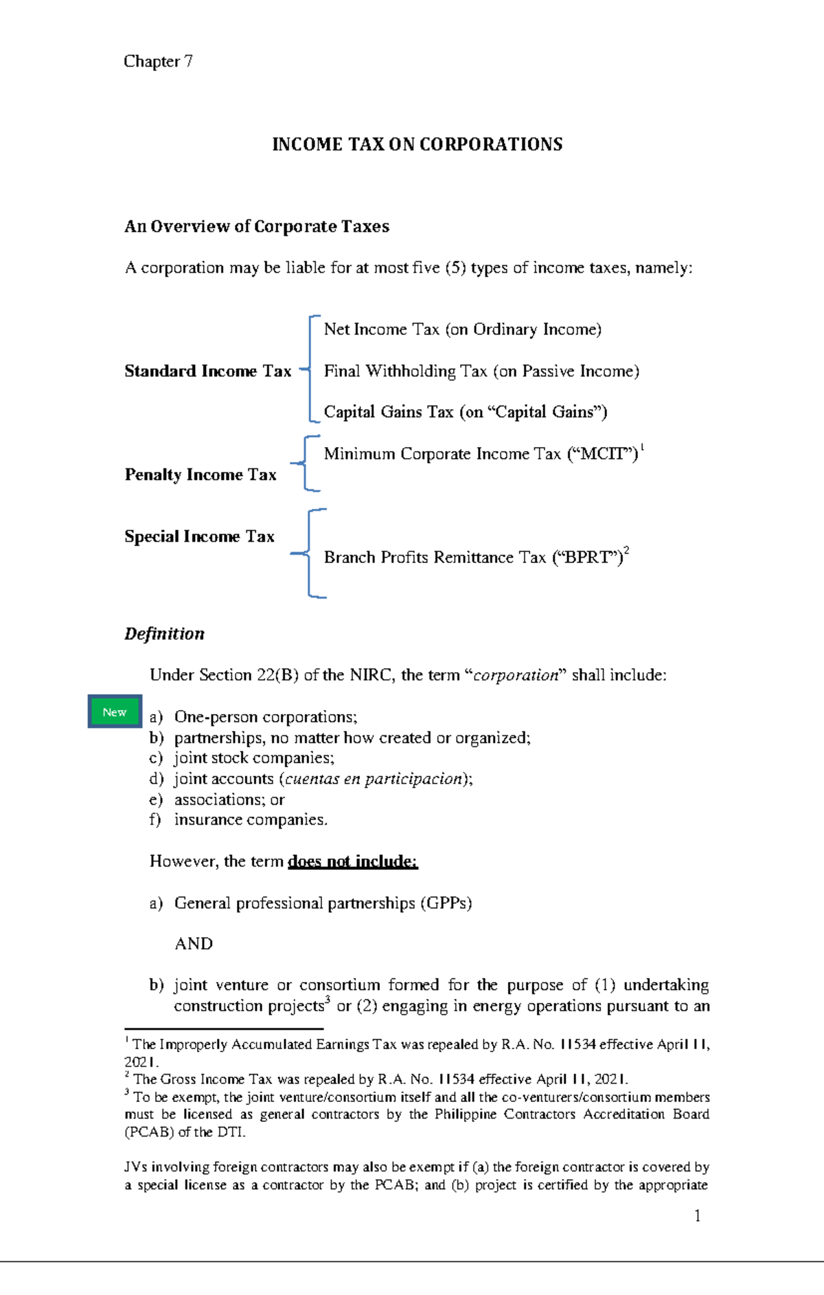 TAX-01 Chapter 4 - Income Tax on Corporations - INCOME TAX ON ...