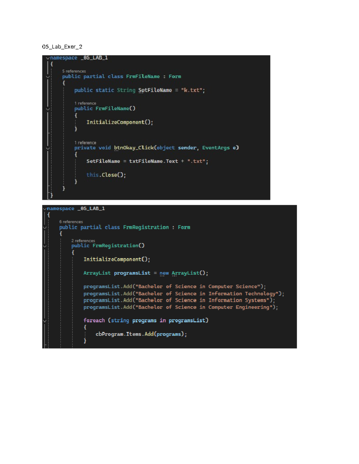 05 lab exer 1 - lab exercise - 05_Lab_Exer_2 vnamespace _05_LAB_1 5 references public partial ...