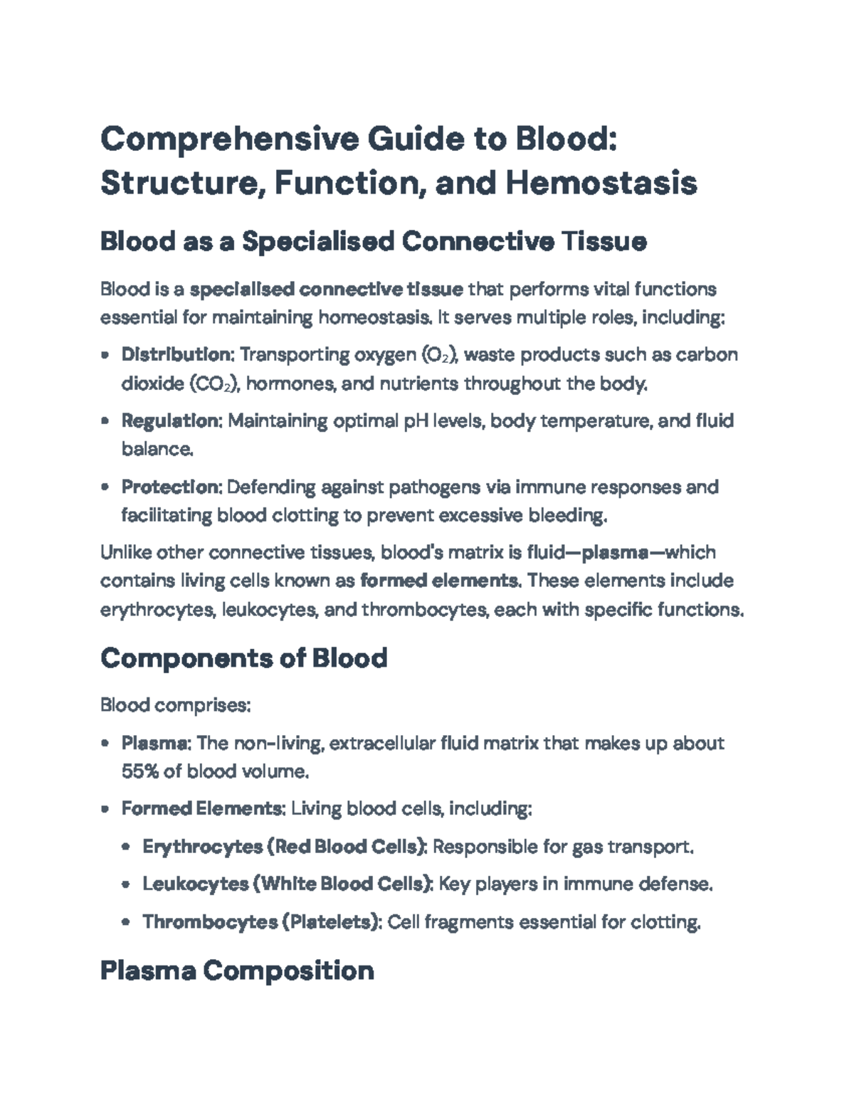 Comprehensive Study of Blood: Structure, Function & Hemostasis - Studocu