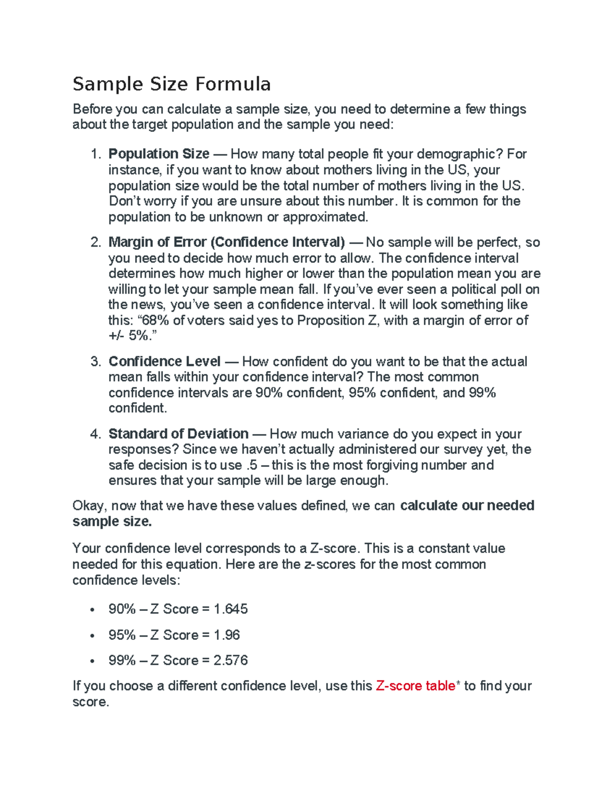 Calculating Sample Size: Essential Notes for Statistical Analysis - Studocu