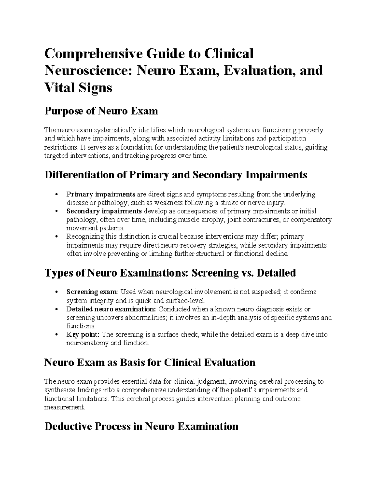 Comprehensive Assessment Guide: Neuro Exam & Vital Signs Overview - Studocu