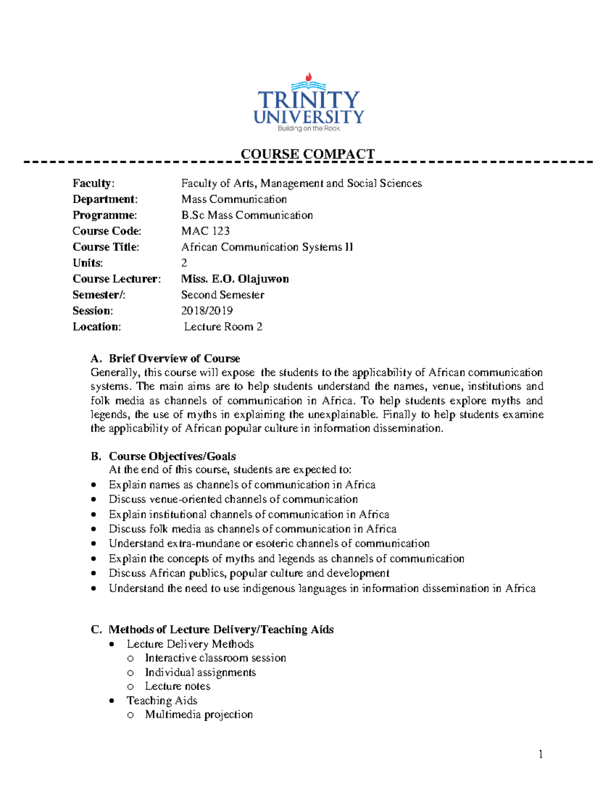 MAC 123: Lecture Notes on African Communication Systems II - Studocu