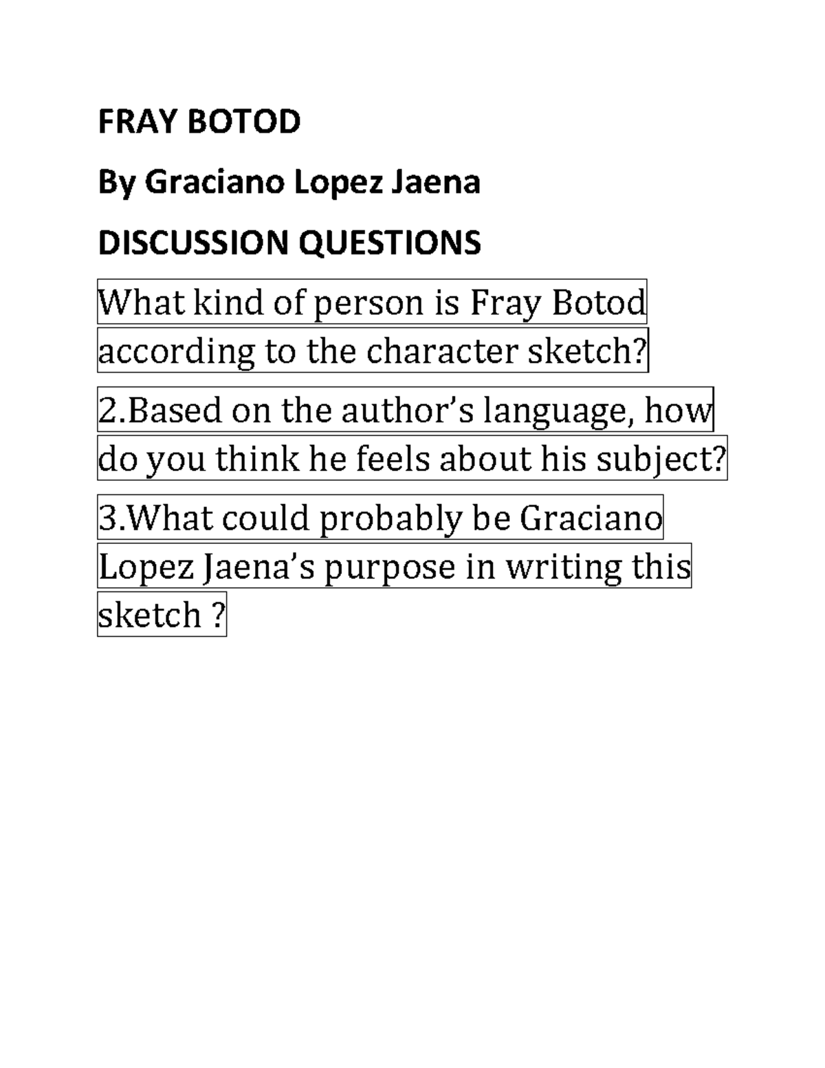 FR 101: Summary and Analysis of Fray Botod by Graciano Lopez Jaena ...