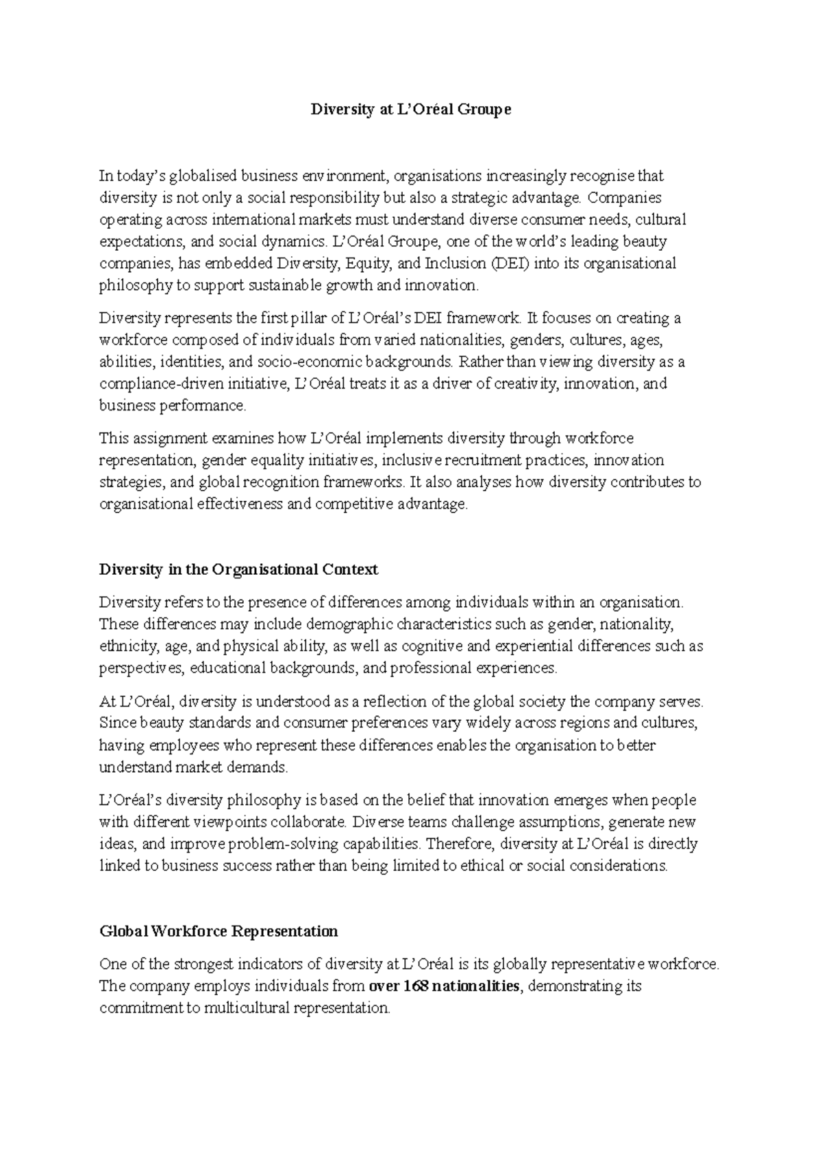 DEI Assignment - Diversity, Equity, and Inclusion at Groupe - Studocu