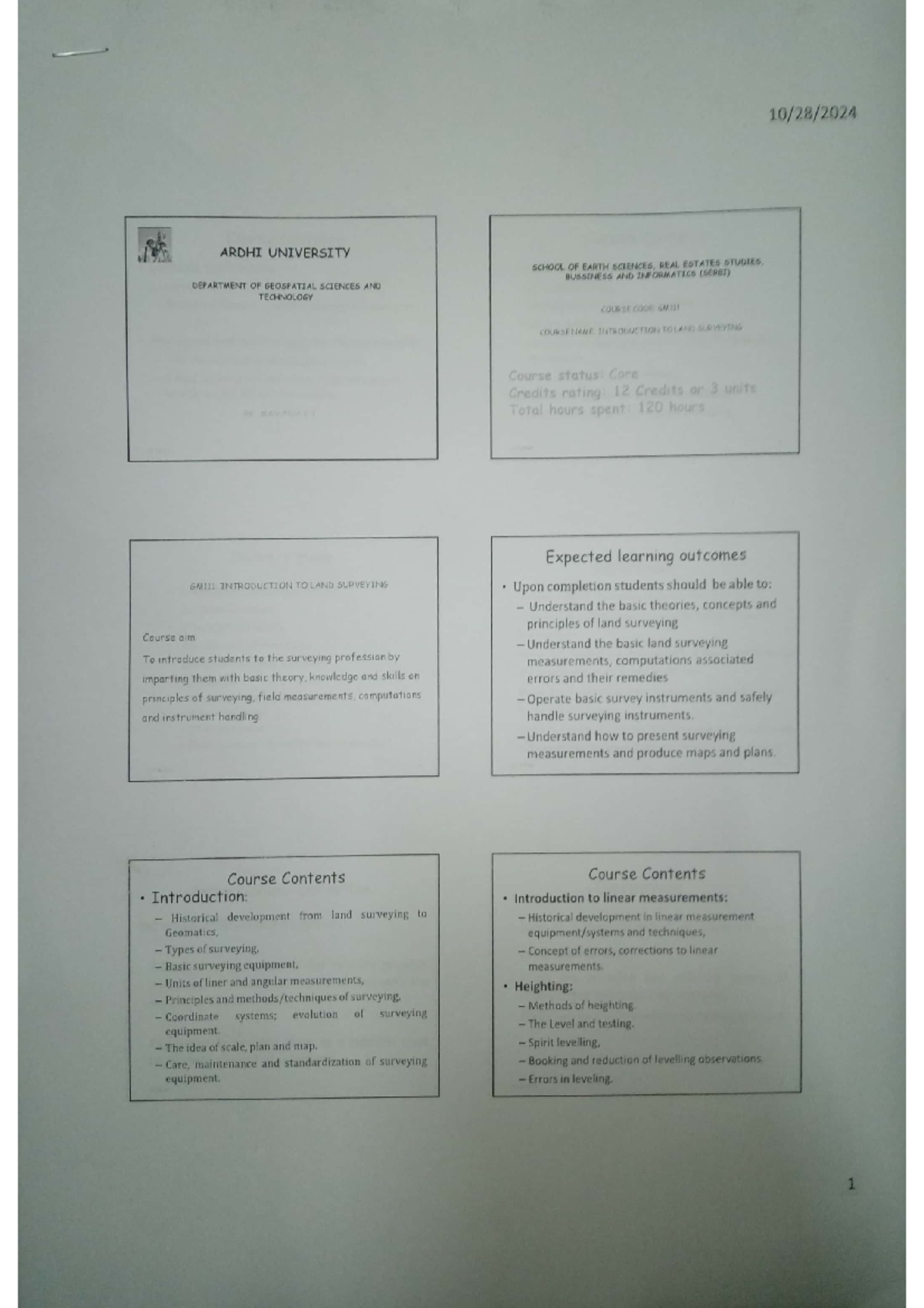 GM111 Final Exam Notes on Introduction to Land Surveying - Studocu