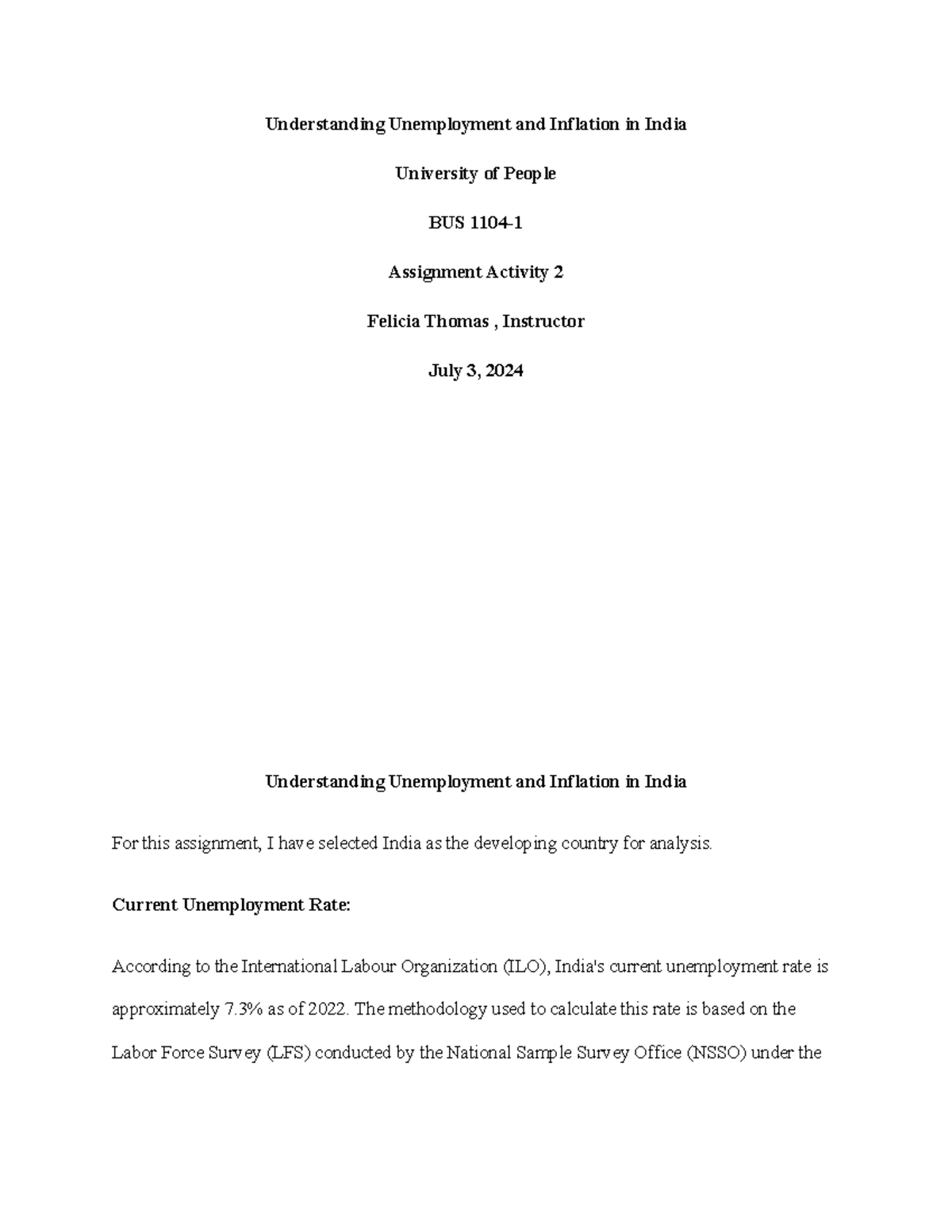 Understanding Unemployment & Inflation in India - BUS Assignment 2 - Studocu