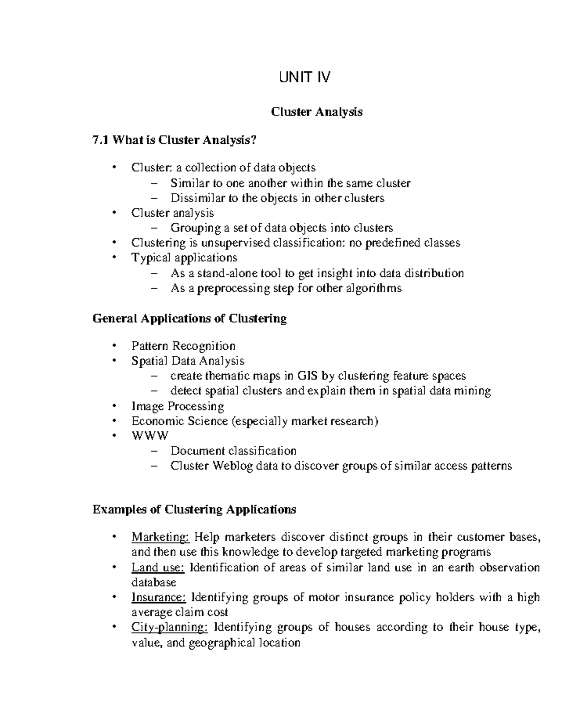 Dwdm Unit Iv Comprehensive Overview Of Cluster Analysis Techniques