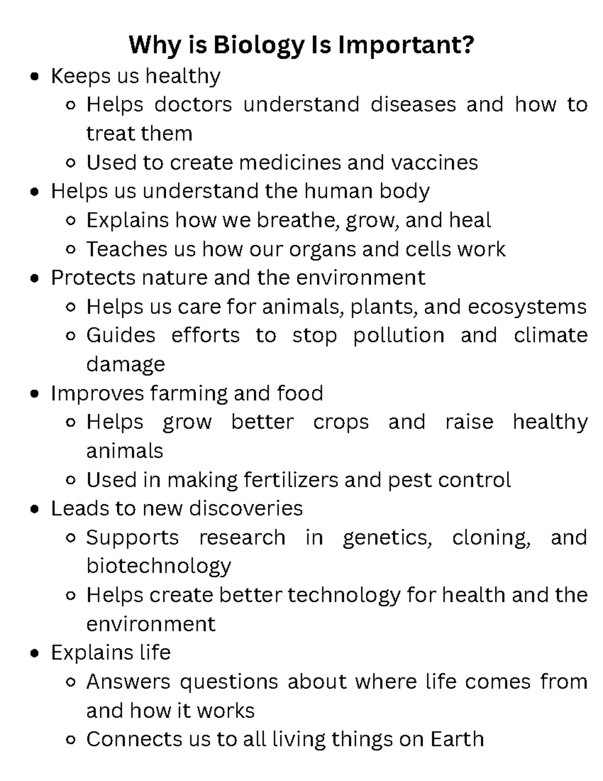 The Importance of Biology: Understanding Life and Health - Studocu
