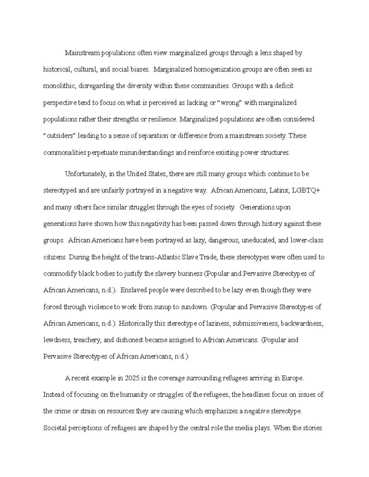 HIS Module Six Journal: Understanding Marginalization and Stereotypes ...