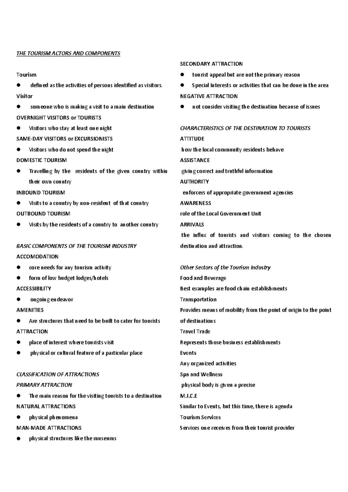 Tourism Components and Key Actors: Insights and Classifications - Studocu