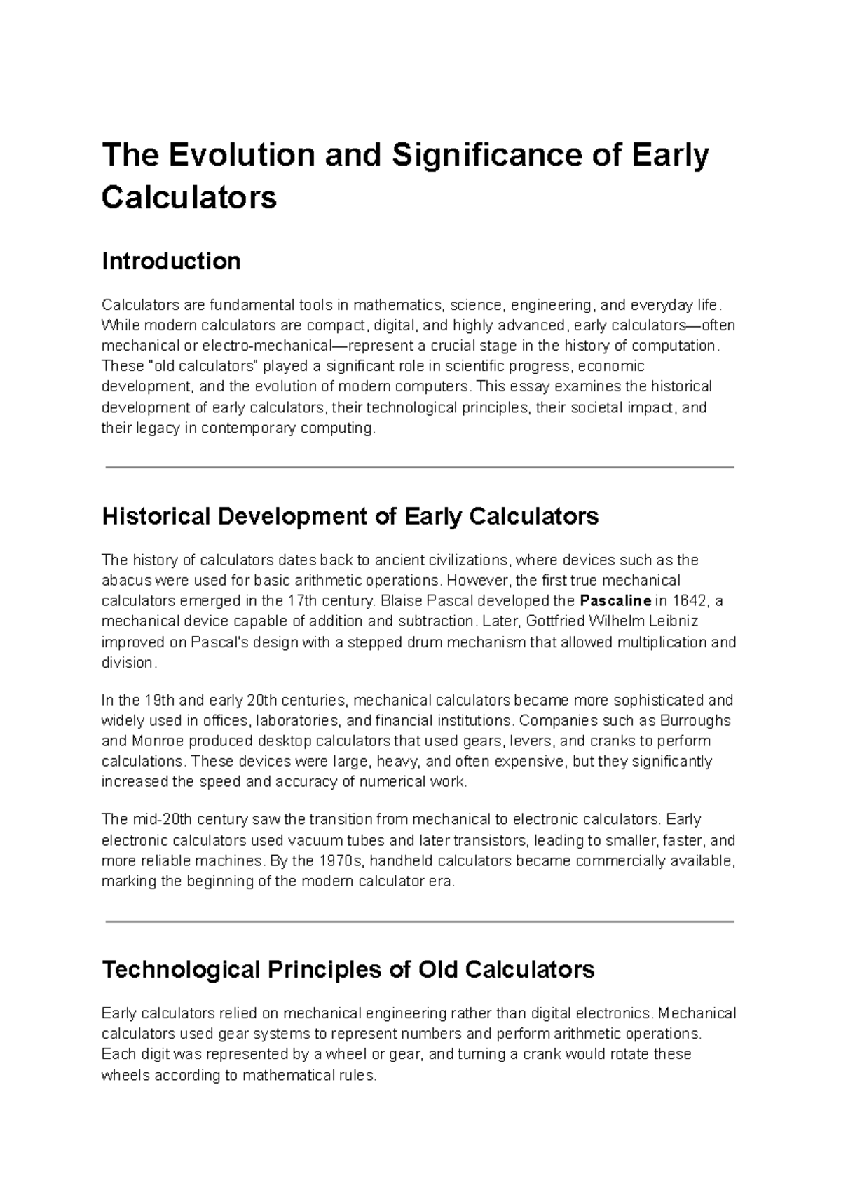 The Evolution and Impact of Early Calculators: An Essay - Studocu