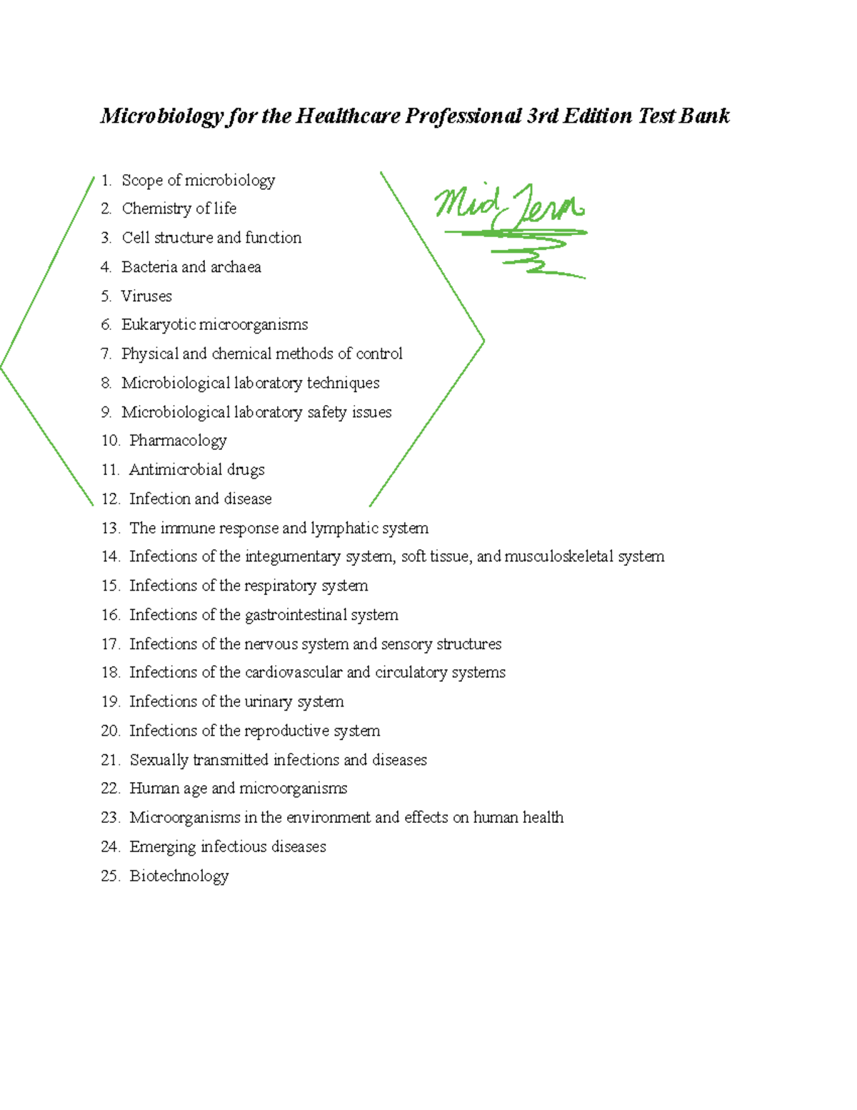 Microbiology for the Healthcare Professional (3rd Ed) Midterm Test Bank ...