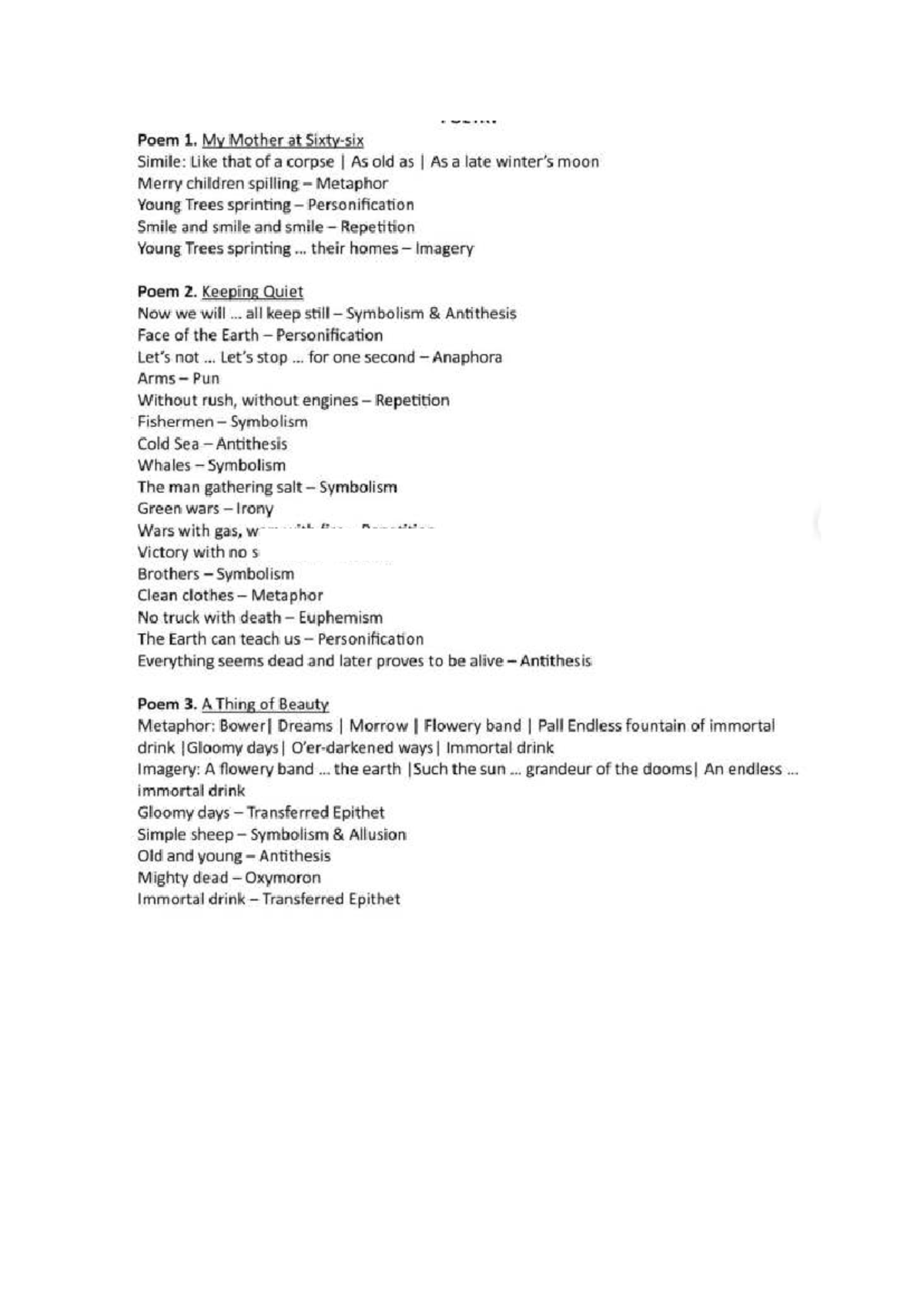 Chapterwise Poetic Devices: Analysis of Key Poems and Prose - Studocu