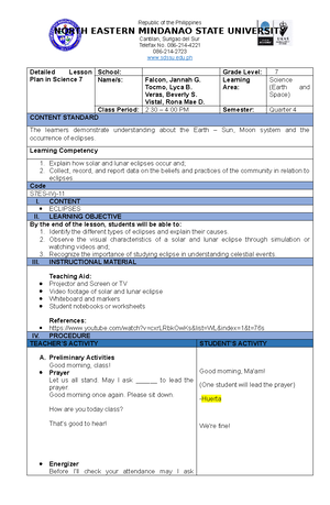 Fluid Mechanics ( Lesson PLAN ) - North Eastern Mindanao State ...