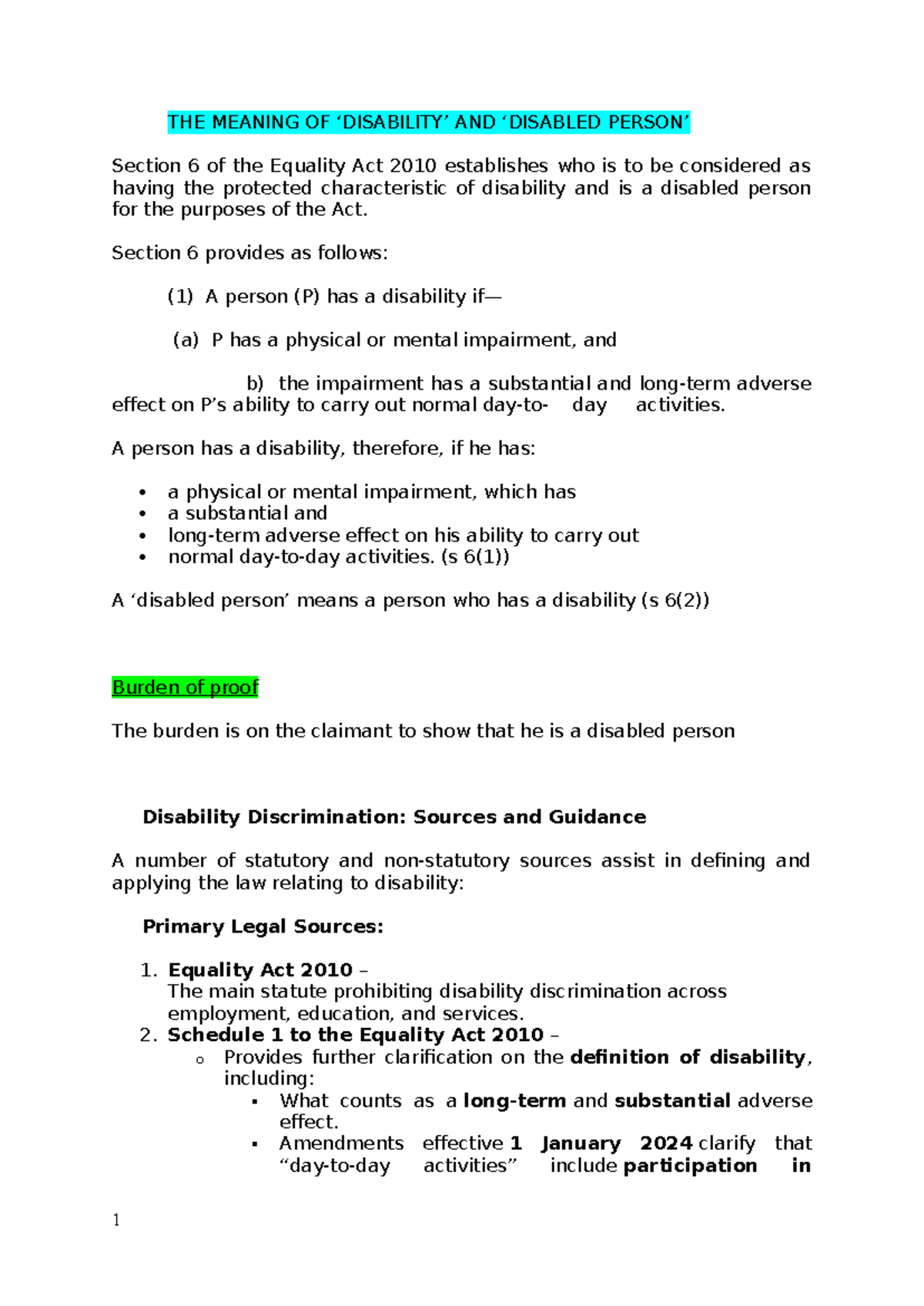 Disability Discrimination: Understanding the Equality Act 2010 (LAW 101 ...