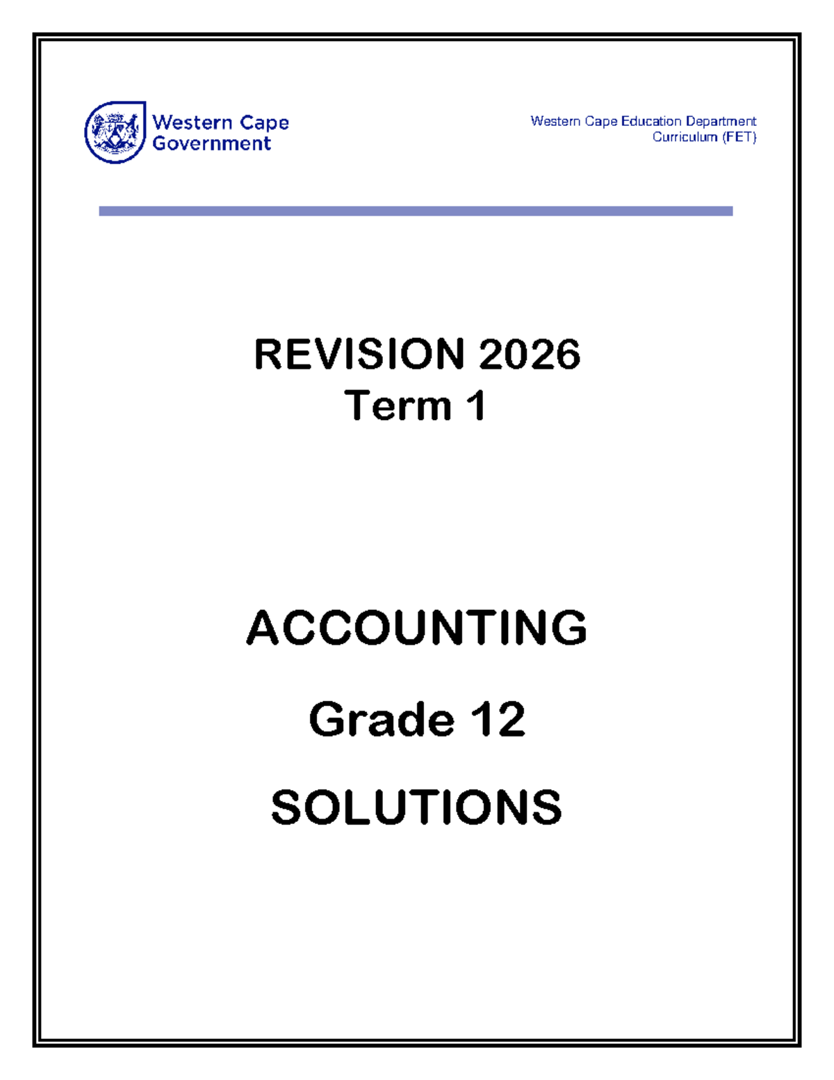 2026 FET Accounting Grade 12 Revision Term 1 MEMO - Studocu
