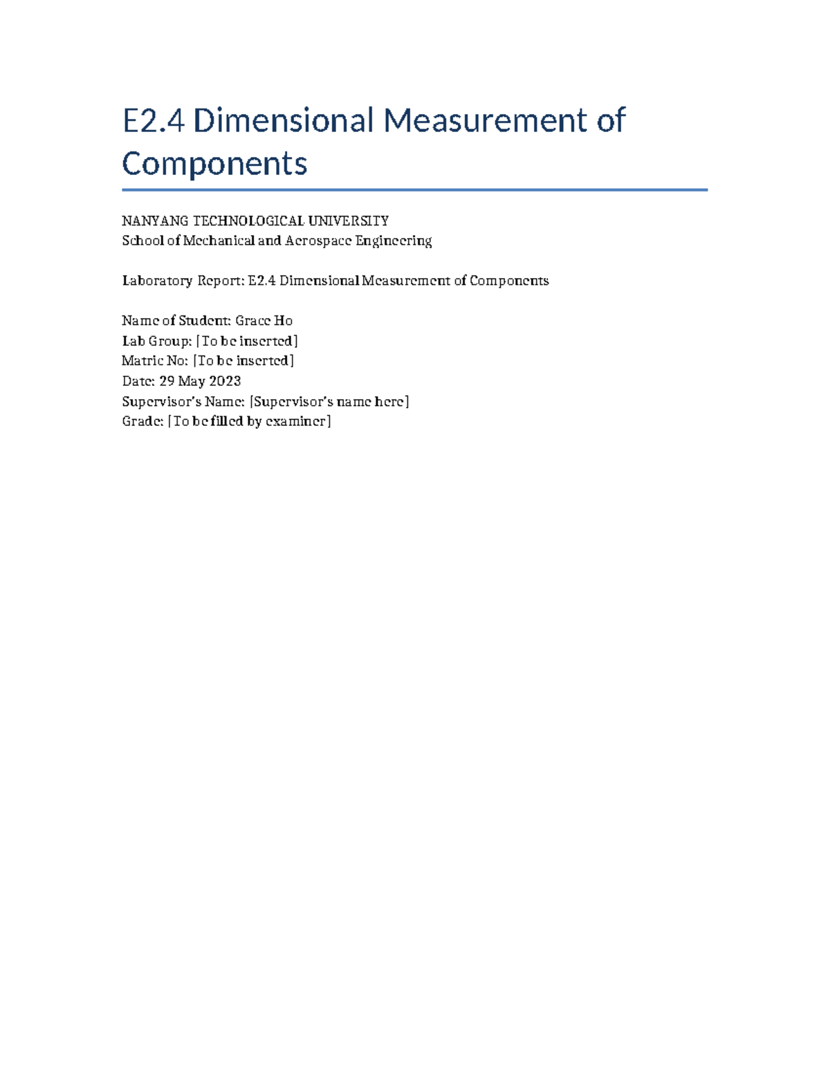 E2.4 Lab Report on Dimensional Measurement Techniques - Studocu