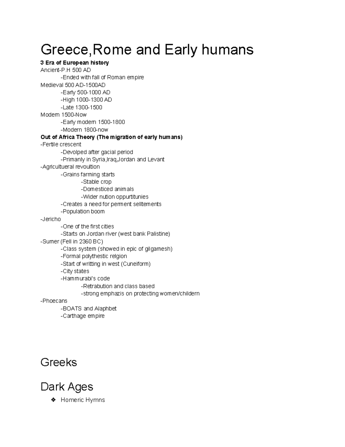 Exam Notes: Ancient Civilizations, Classical Greece, and Rome (HIST101 ...