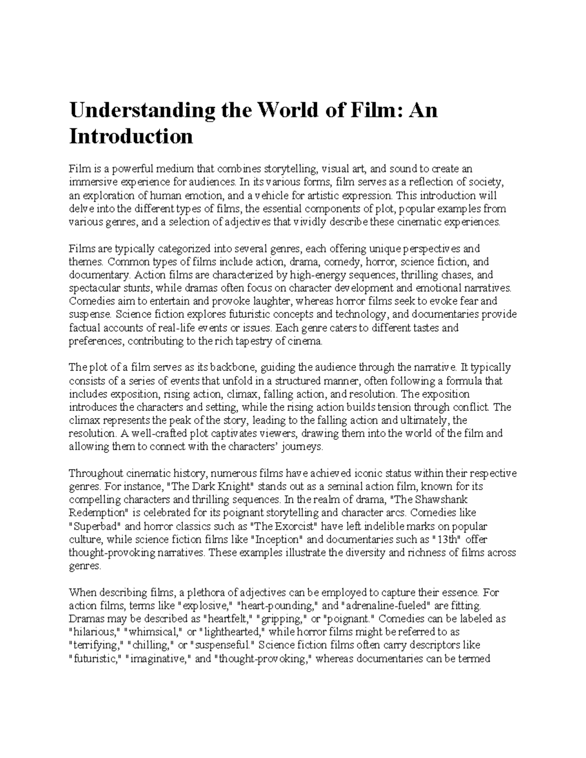 Understanding the World of Film: Exercises and Insights - Studocu