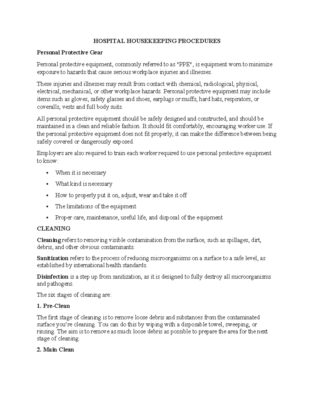 Hospital Housekeeping Procedures: Essential Practices and Guidelines ...