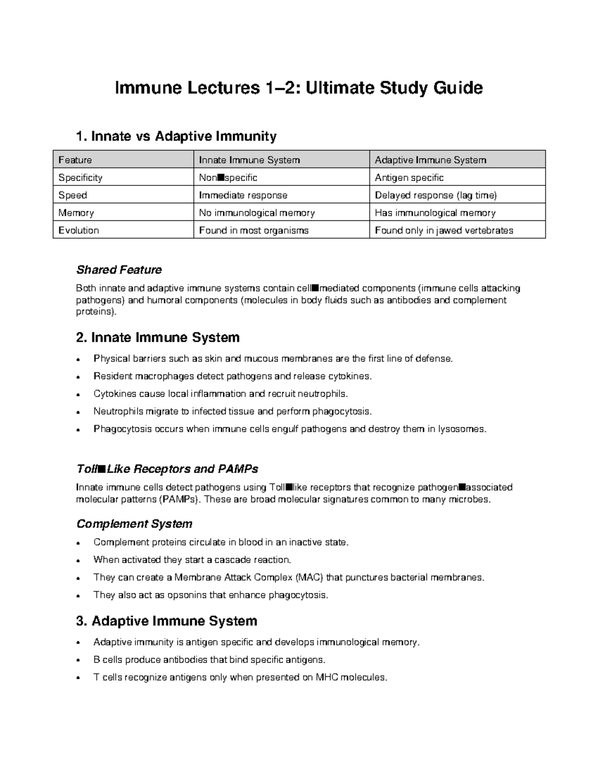 Immune Lectures 1 & 2: Ultimate Study Guide on Immunity - Studocu