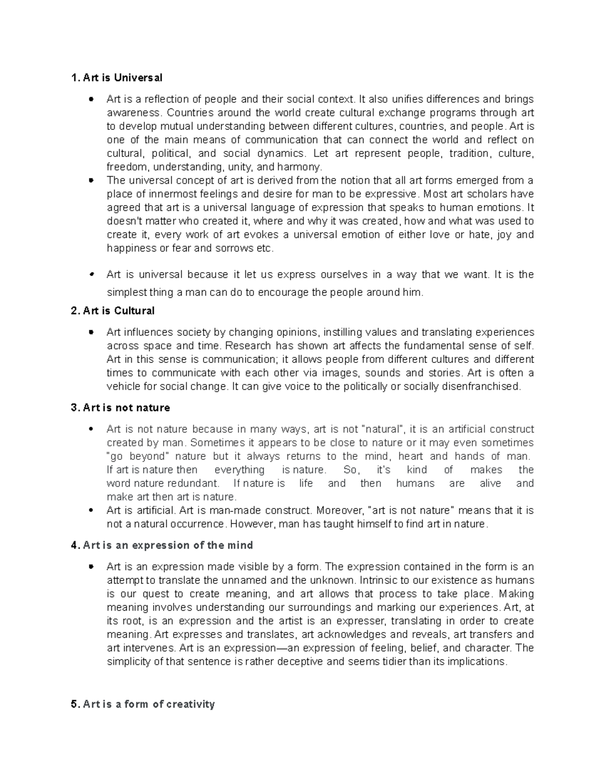 1 - GEC ART ACT.1 - 1. Art is Universal Art is a reflection of people ...