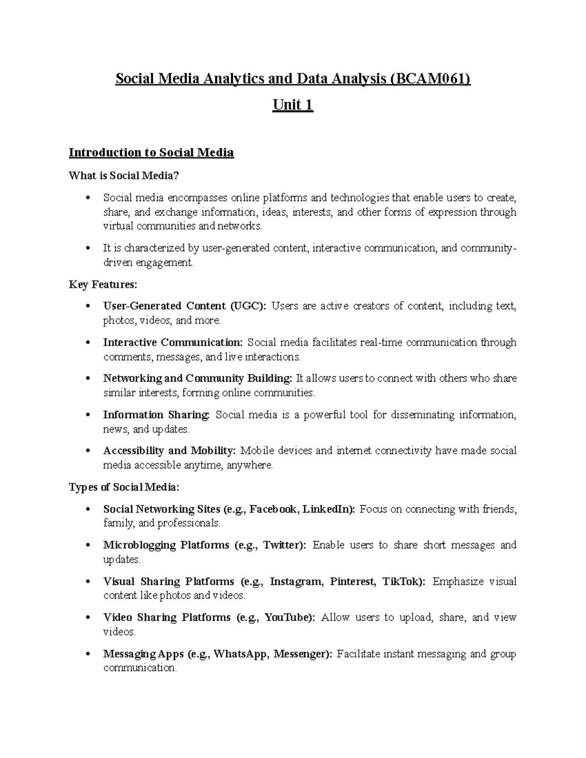 Social Media Analytics Overview - BCAM061 Unit 1 Notes - Studocu