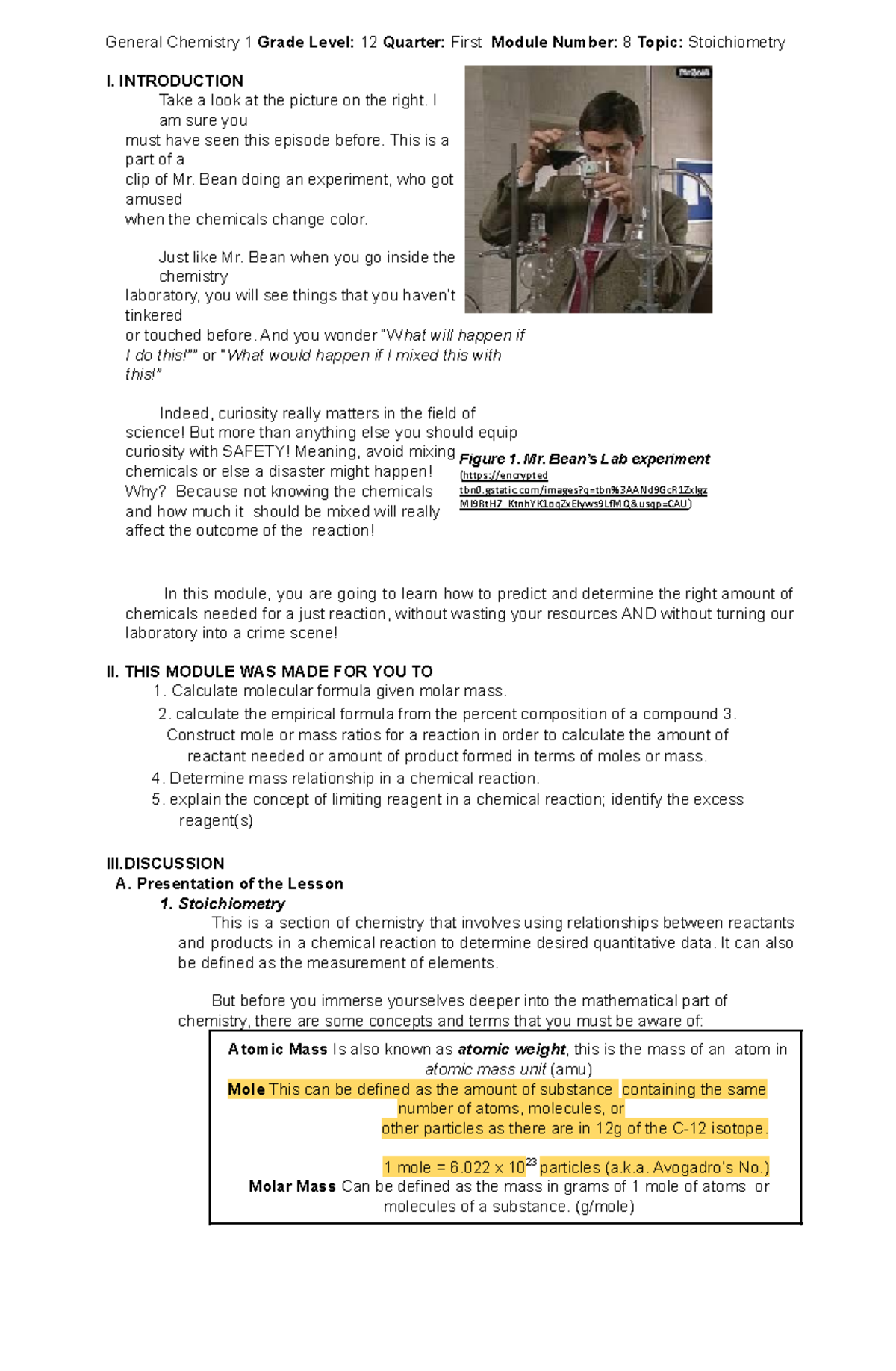 Chemistry 1 Module 8: Understanding Stoichiometry Concepts and ...