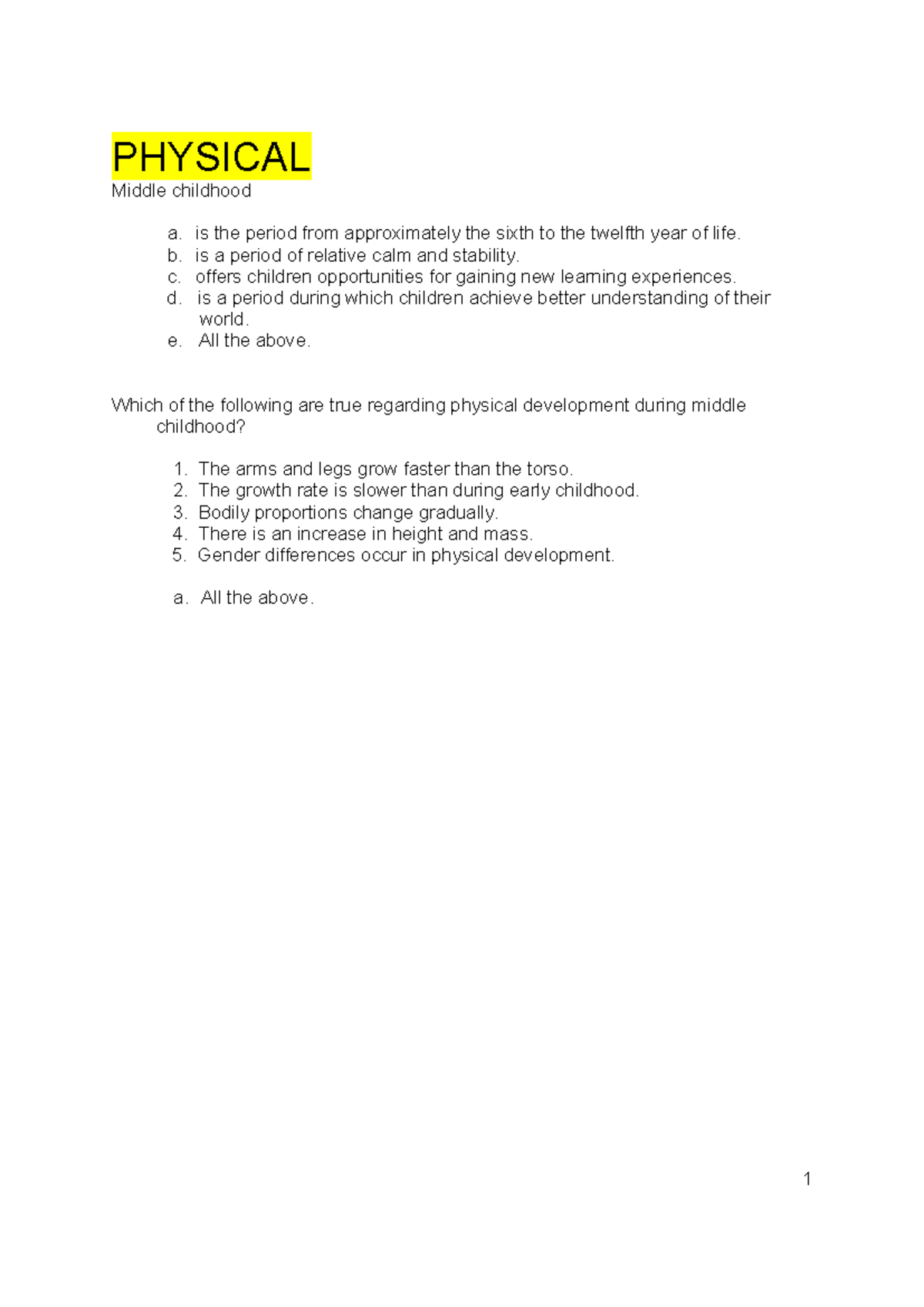 Chapter 5 MCQs: Understanding Middle Childhood Development - Studocu