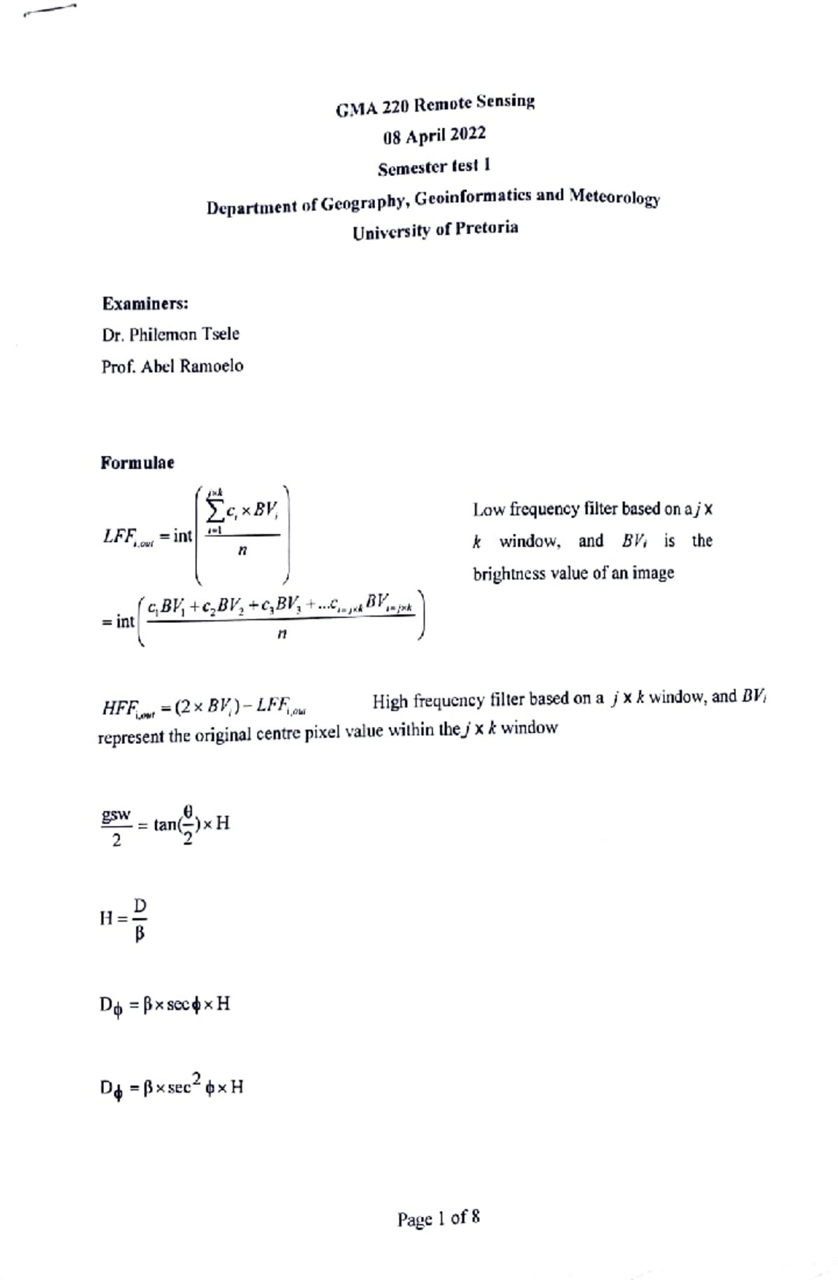 GMA 220 Remote Sensing Semester Test 1 Exam Questions and Answers - Studocu