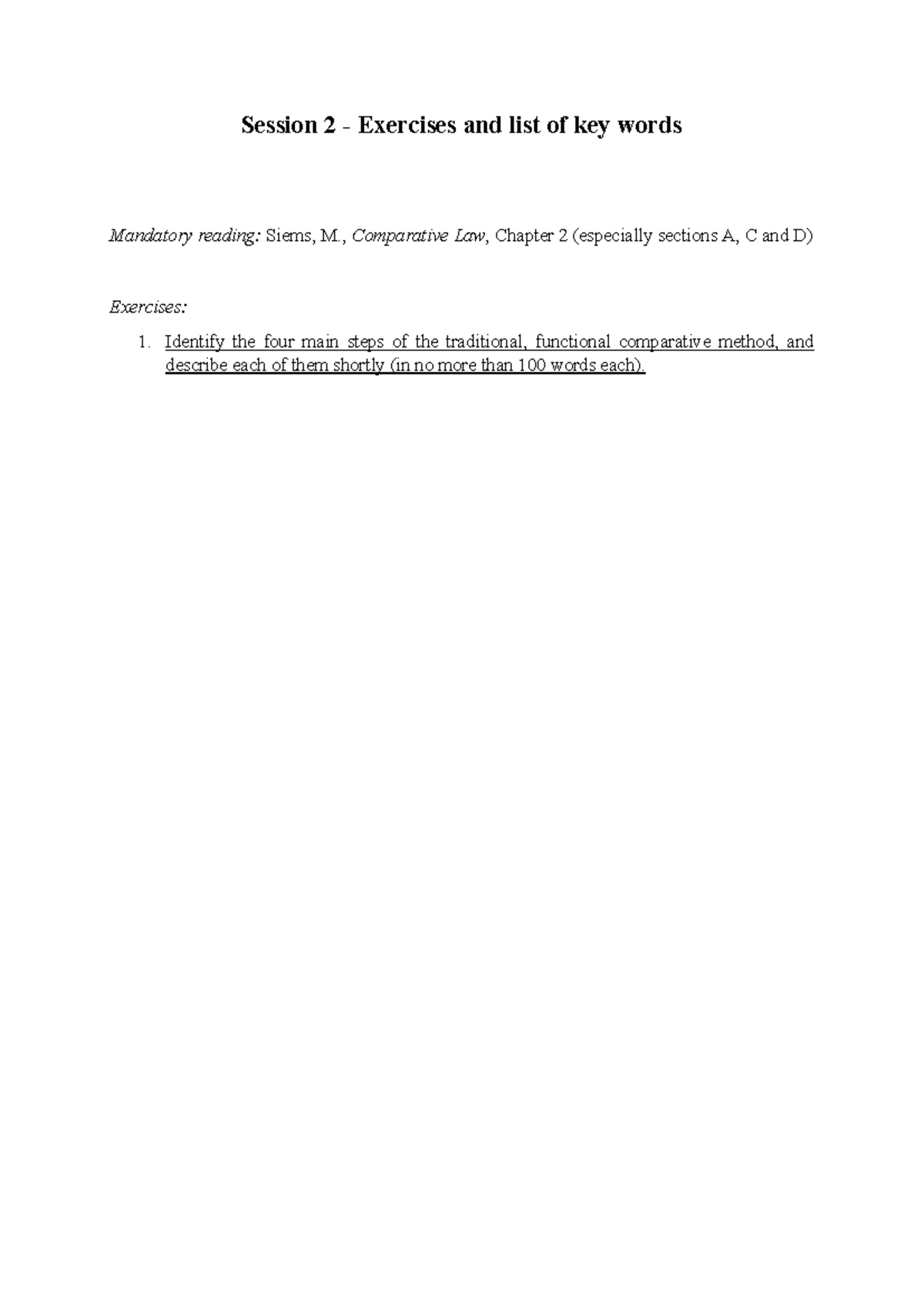 Comparative Law Exercises: Key Concepts from Chapter 2 - Studocu