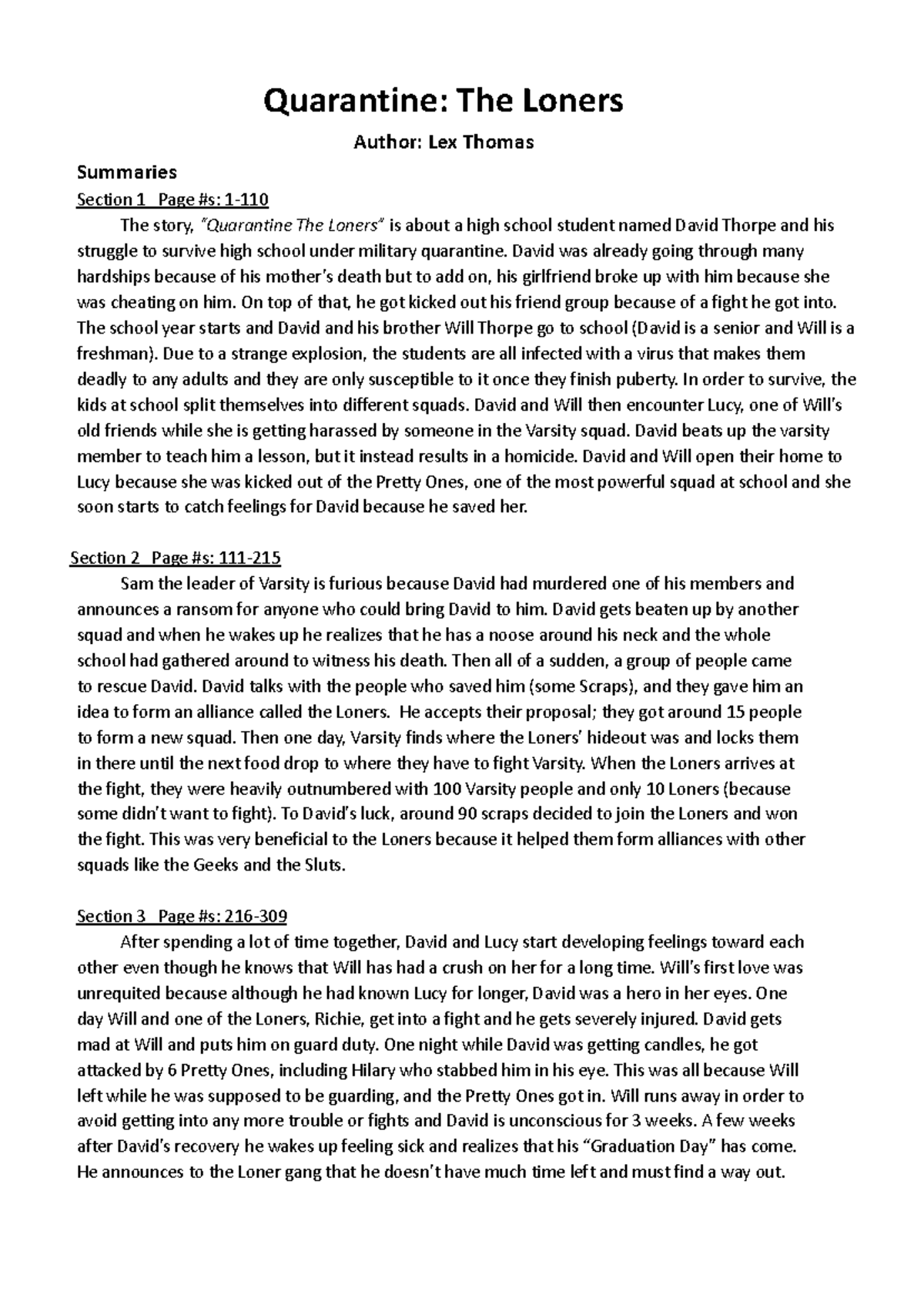 Quarantine The Loners - good notes on writing a book report for this ...