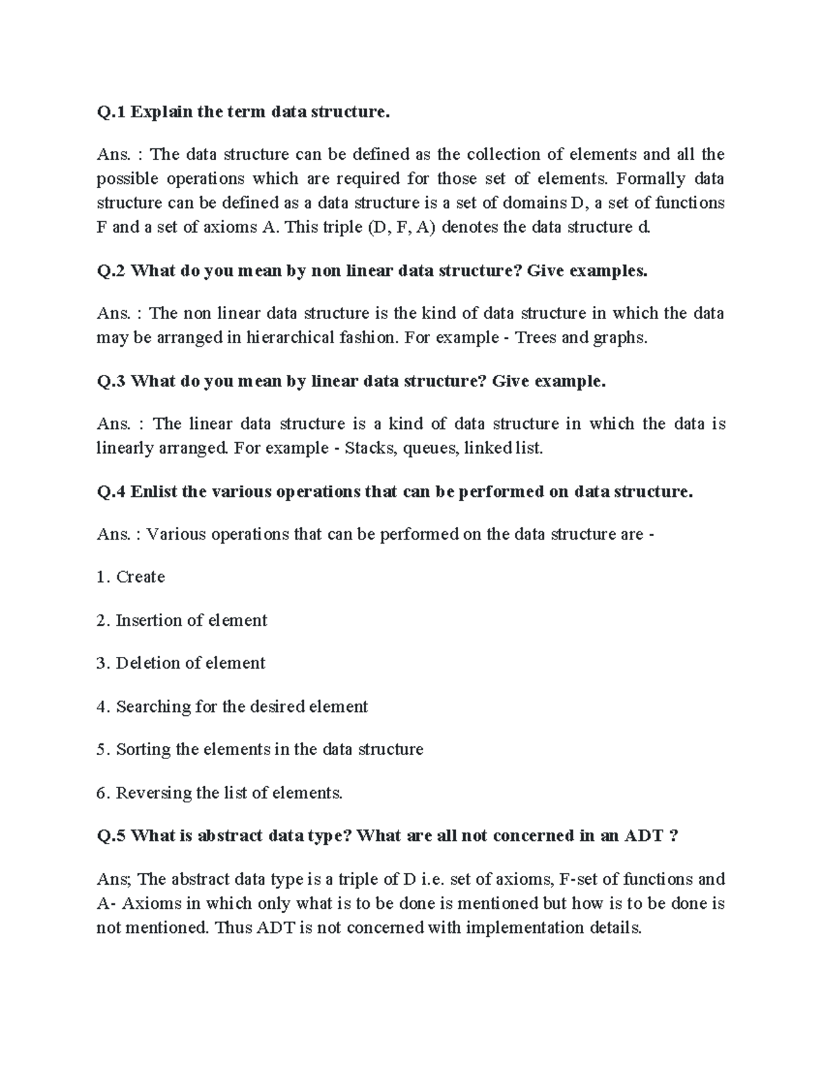 DS 2 Marks - Data Structures Question Bank - Studocu