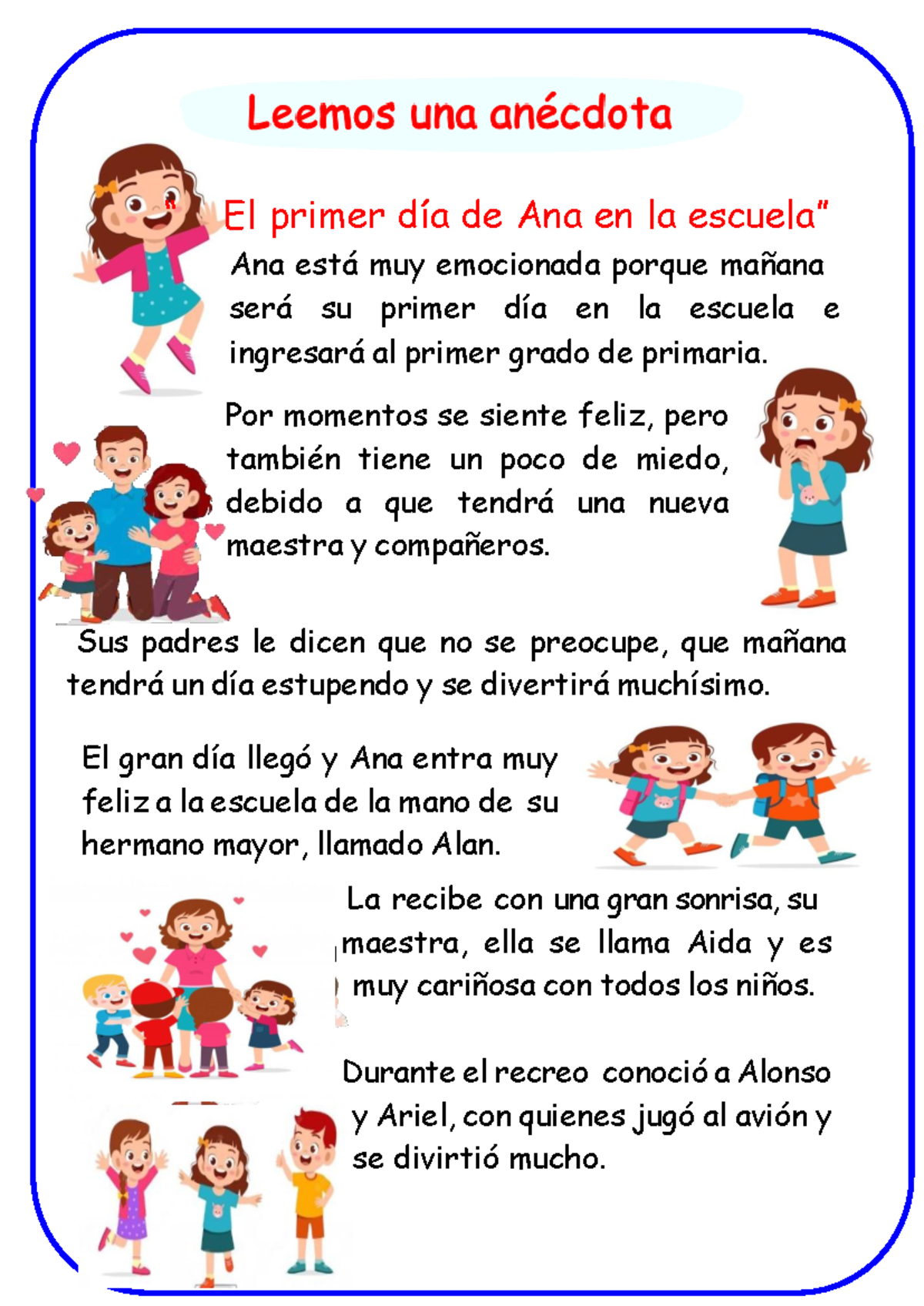 Ficha de Actividades: El Primer Día de Ana en la Escuela - Studocu