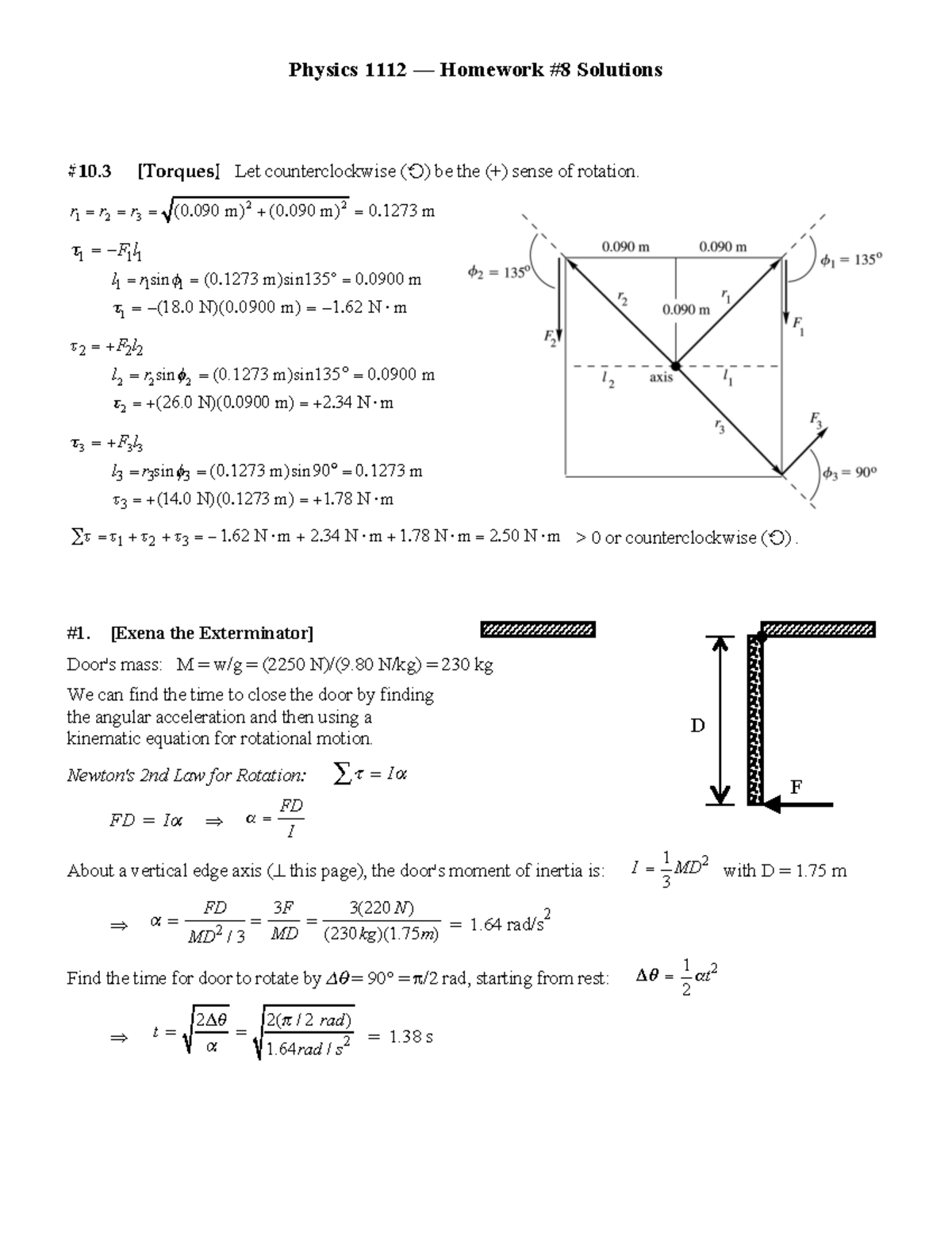 HW 8 Solns S18 v1b - hw 8 answers key - Physics 1112 — Homework #8 ...
