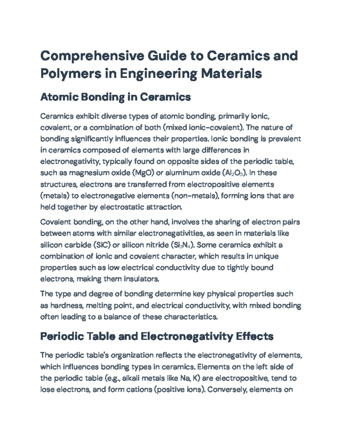 Comprehensive Study of Ceramics & Polymers in Engineering Materials - Studocu