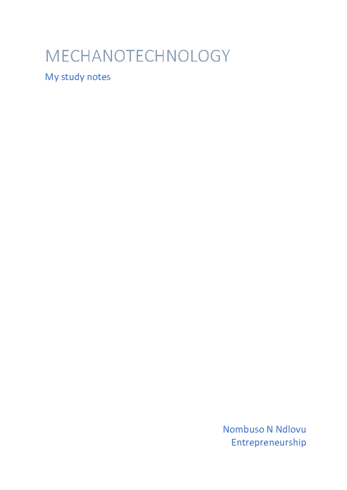 Entrepreneurship Study Notes for Mechanotechnology N3 - Studocu