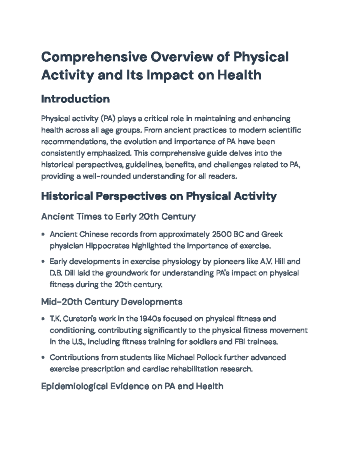 Physical Activity Guidelines and Health Benefits Overview ...